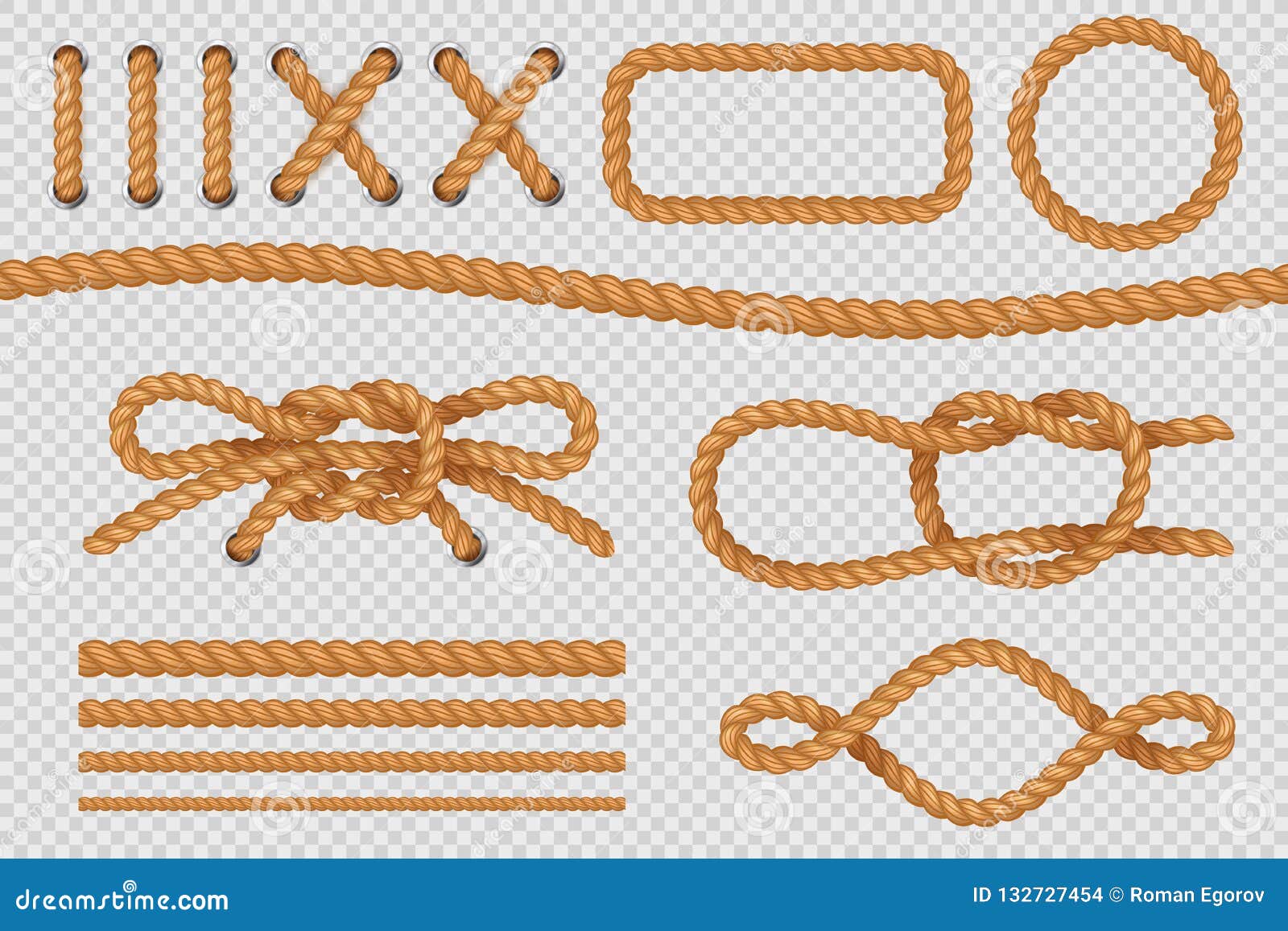 Rope Elements. Marine Cord Borders, Nautical Ropes with Knot, Old ...