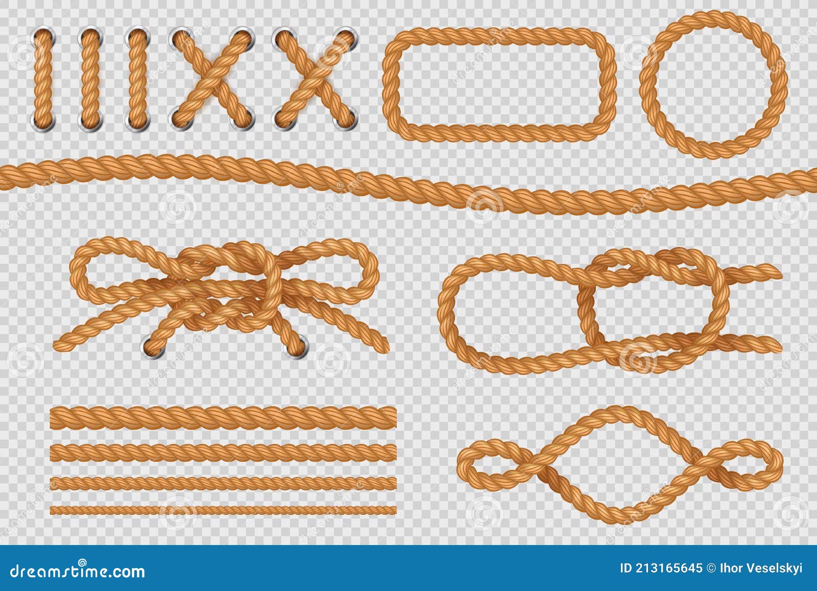 Rope Elements. Marine Cord Borders, Nautical Ropes with Knot, Old ...