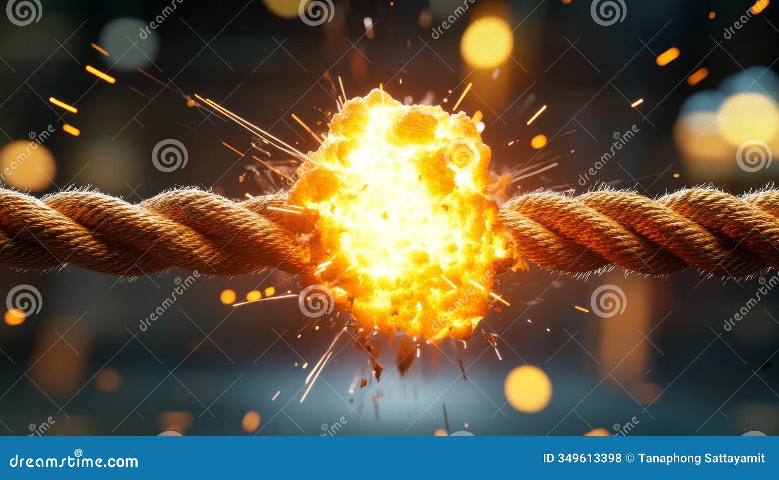 Fiery Rope Breakage Exploding Rope Signifying Breaking Point Tension ...