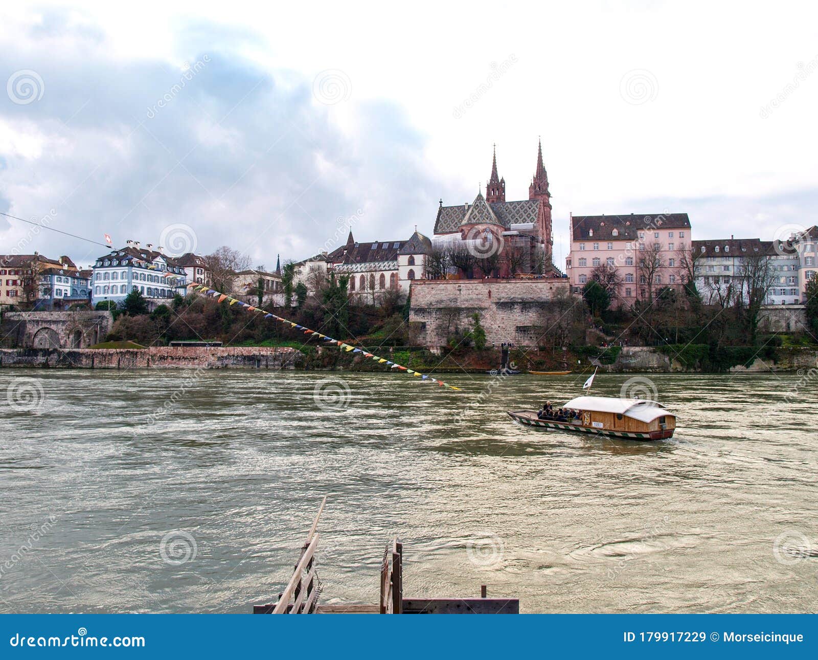 Rope Ferry on the Rhine River Stock Image - Image of building, ferry ...