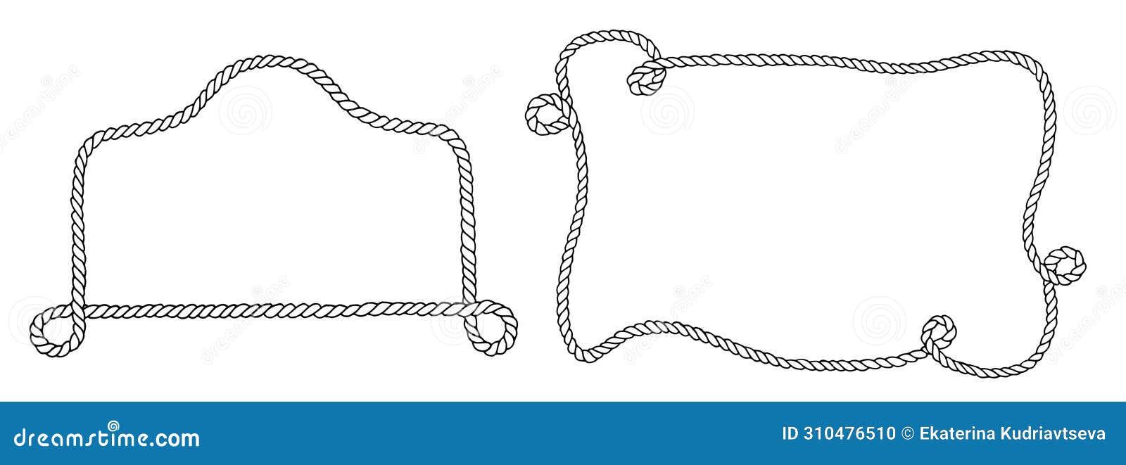 Rope Frame Border Vector Set. Vintage Line Art with Background. Linear ...