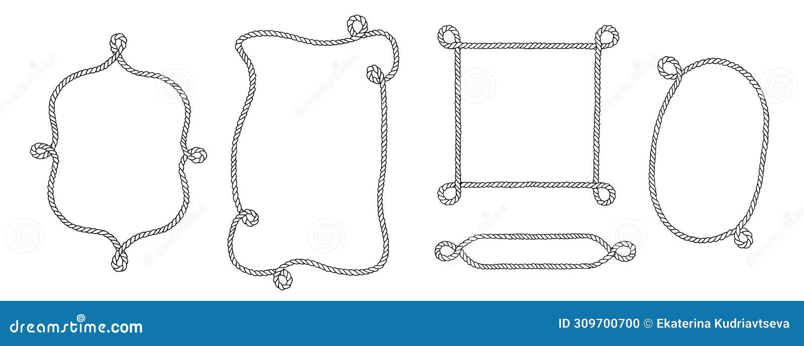 Rope Frame Border Vector Set. Vintage Line Art with Changeable ...