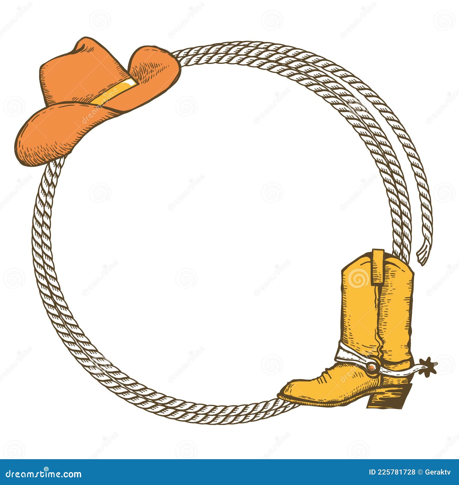 Rope Frame With Cowboy Hat And Cowboy Boot. Vector Vintage Illustration ...