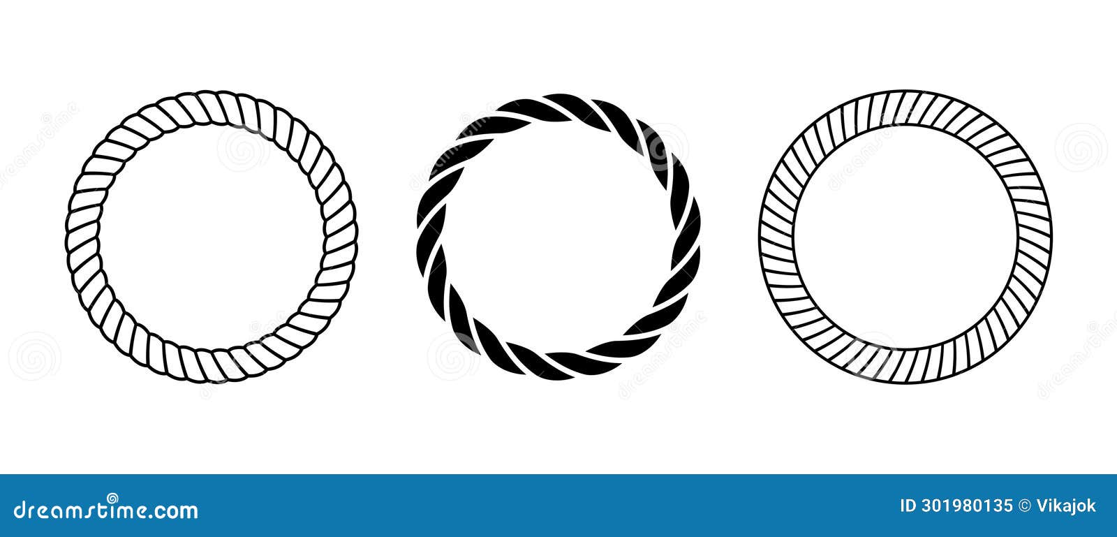 Rope Frame Set. Round Cord Border Collection. Circle Rope Wreath Loop ...