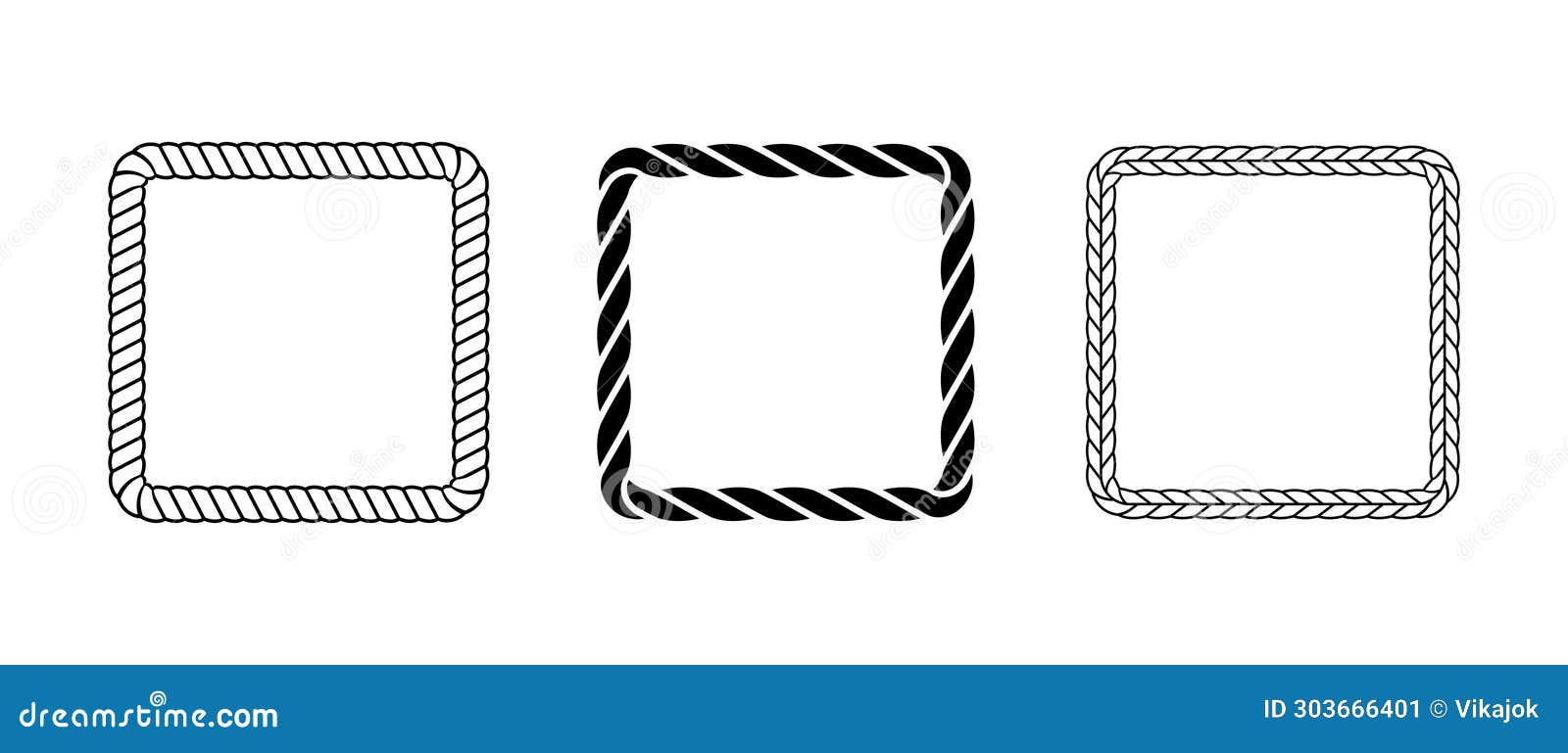 Rope Frame Set. Squared Cord Border Collection. Rectangular Rope Loop ...