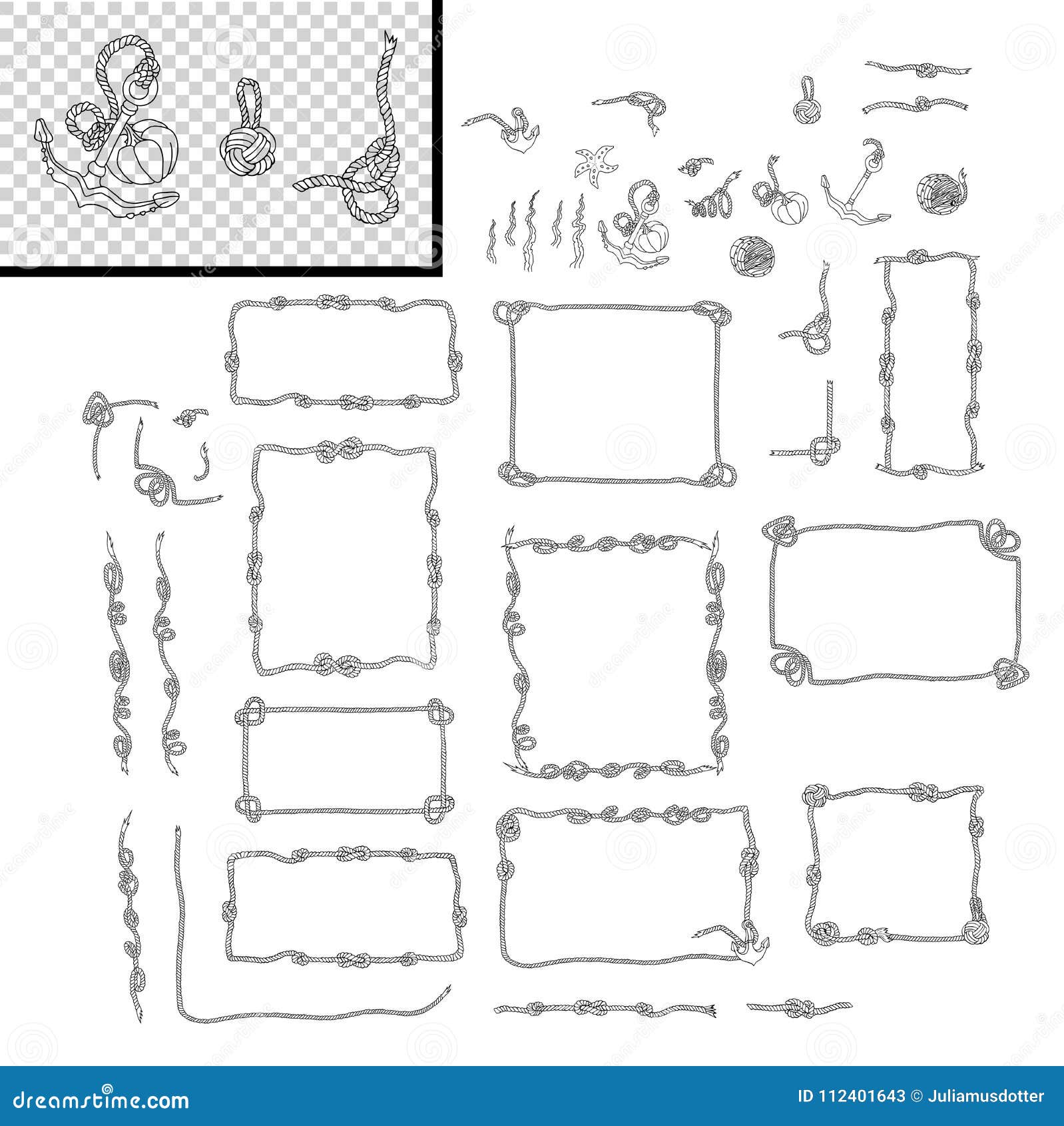 Rope Frames and Rope Knots Isolated Vector Set Stock Vector ...