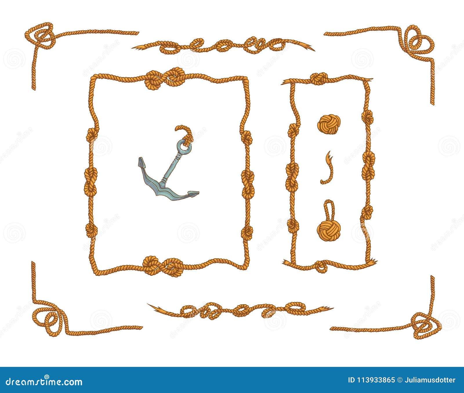 Rope Frames and Rope Knots Isolated Vector Set Stock Vector - Illustration of boundary, cordage ...