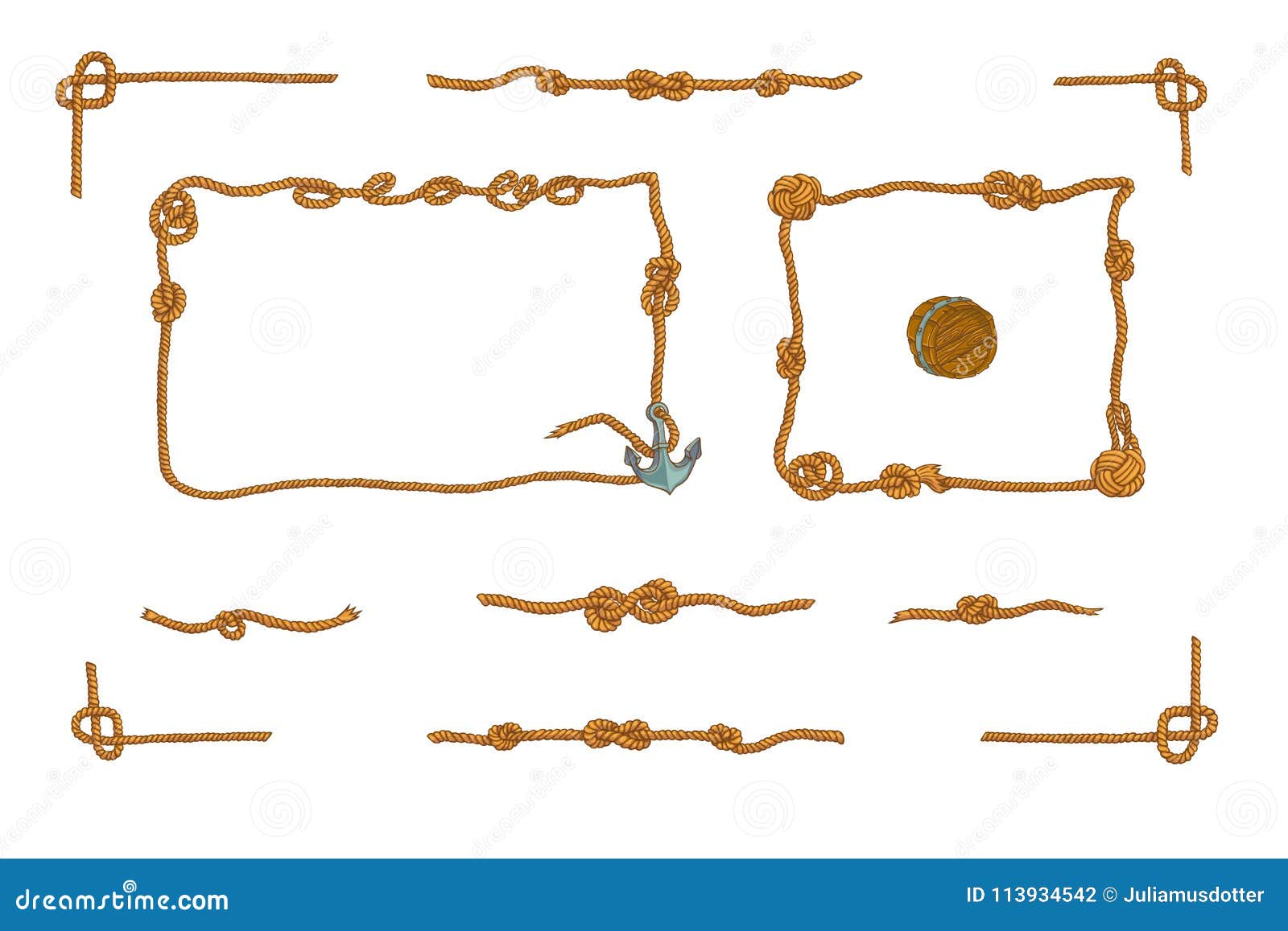 Rope Frames and Rope Knots Isolated Vector Set Stock Vector ...