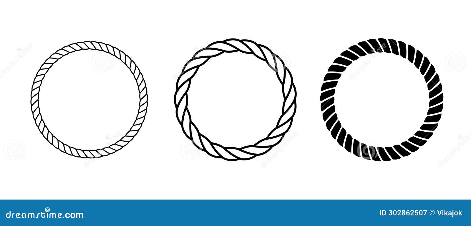 Rope Frames Set. Round Cord Borders Collection. Circle Rope Wreath Loop ...