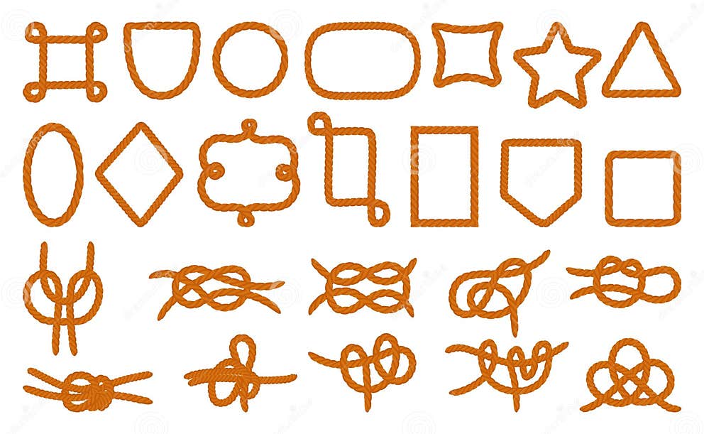 Rope Frames Set. String Borders Different Shapes, Round Star Square Triangle Frame Stock ...