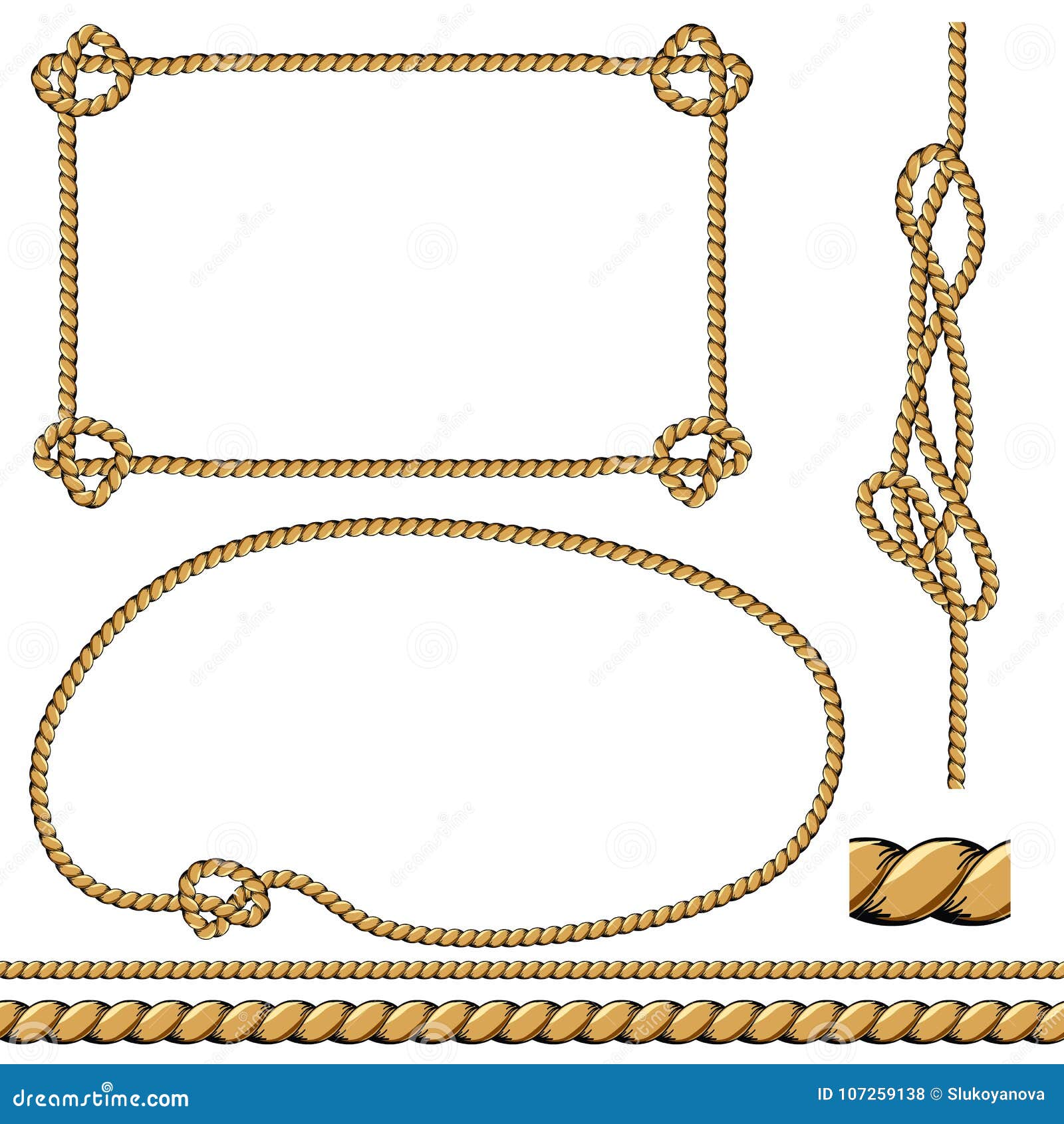 Rope Frames, Boats, Marine Knots, Anchors Nautical Vector Doodle Set ...