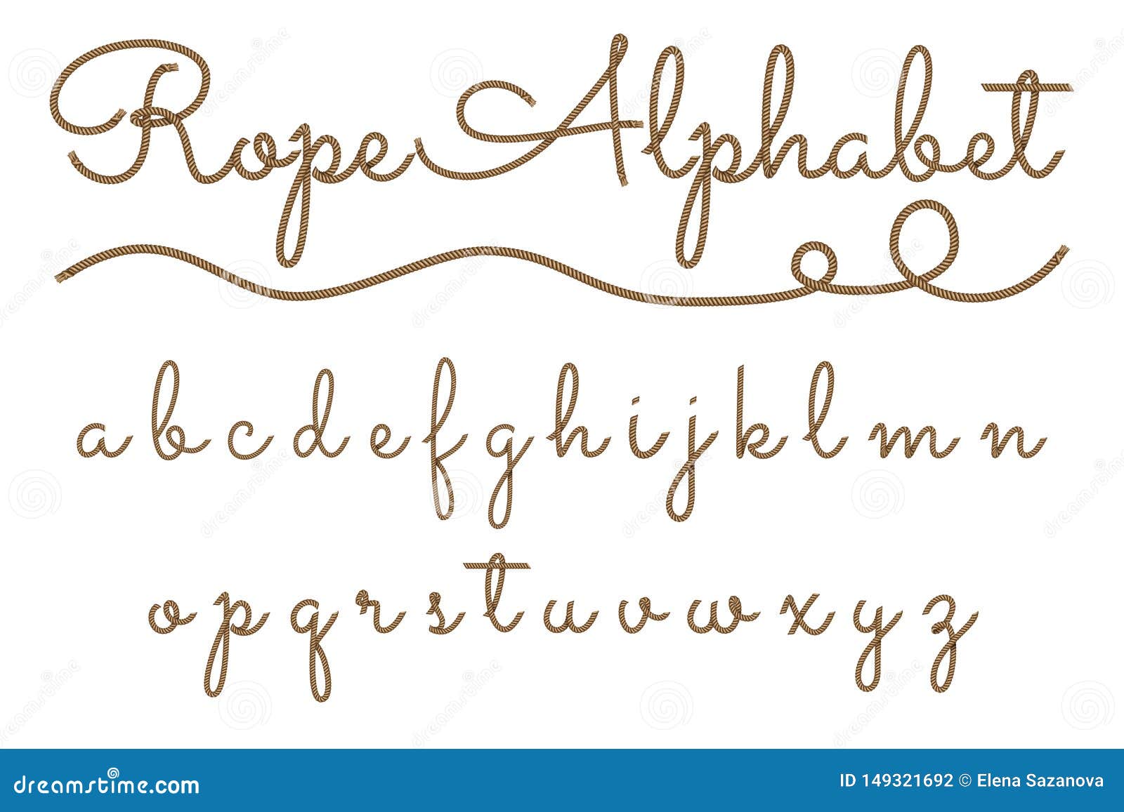 Rope hand drawn alphabet stock vector. Illustration of sign - 149321692
