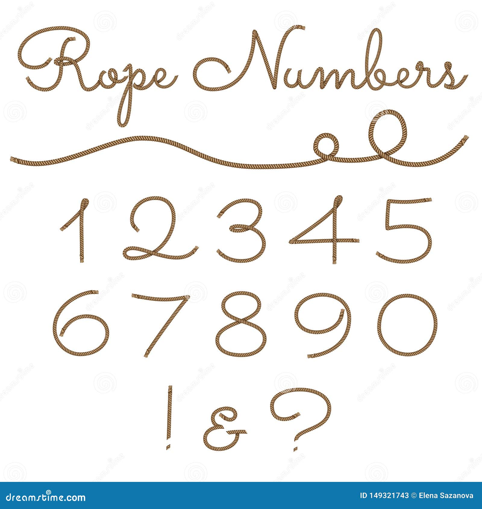 Rope hand drawn number set stock vector. Illustration of isolated ...