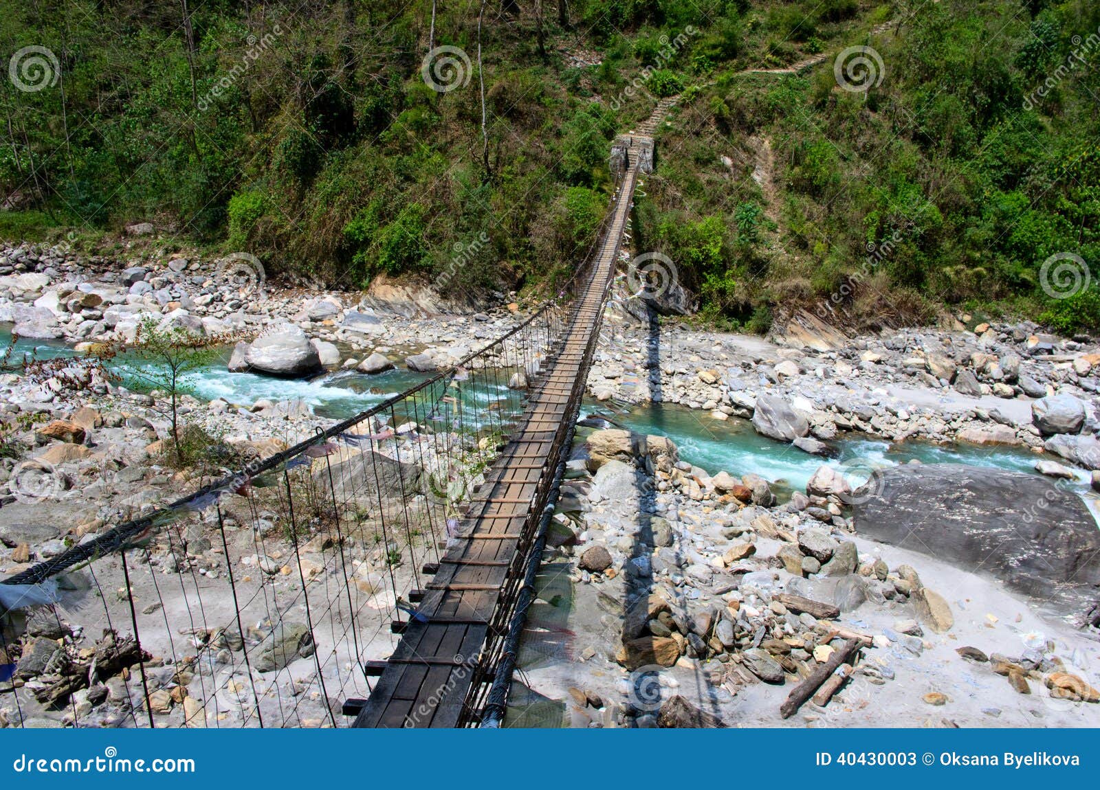 Two Rope Hanging Suspension Bridges In Nepal Himalayas Under Namche ...