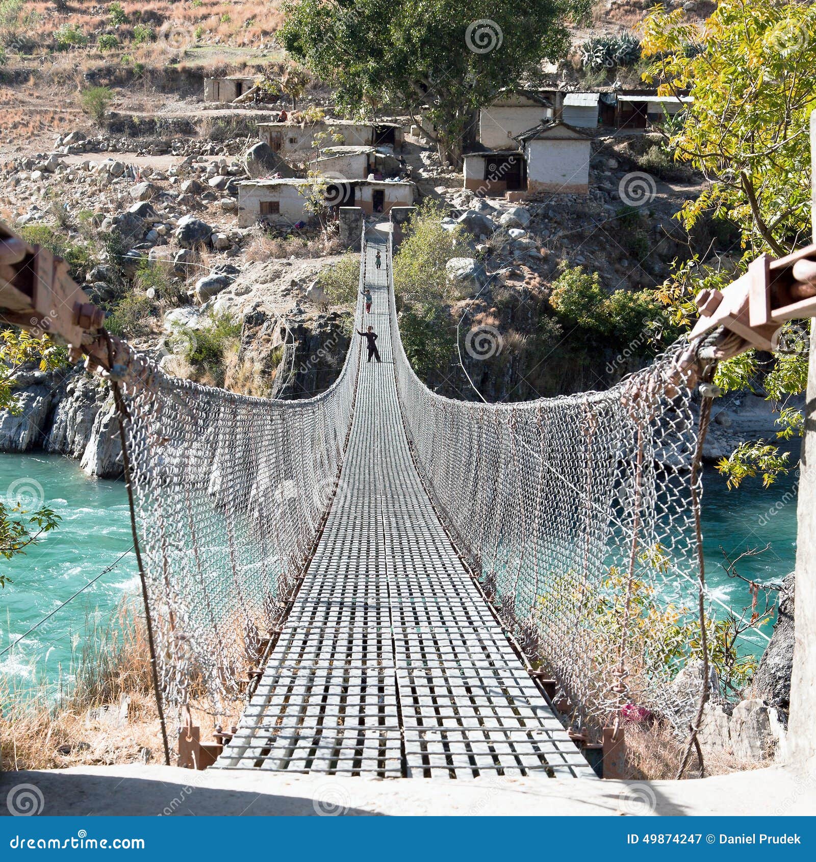 Rope Hanging Suspension Bridge in Nepal Editorial Photography - Image ...