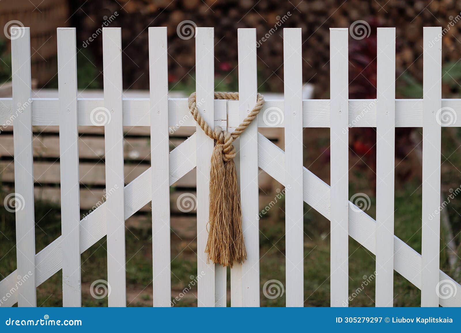 Rope Knot on White Picket Fence. Stock Image - Image of exterior ...
