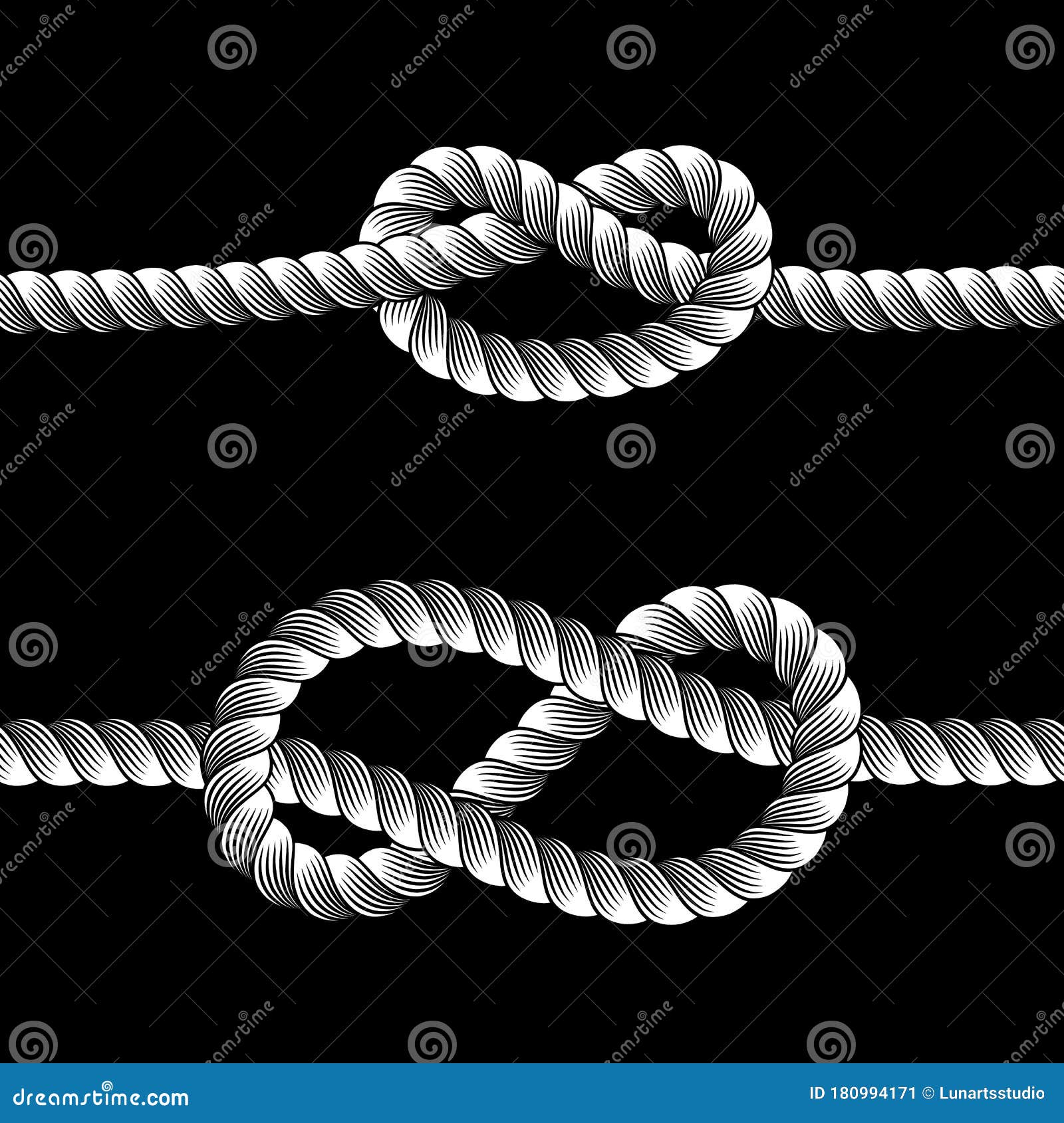 Rope Knots Borders Line Set Design Element Different Types. Vector ...
