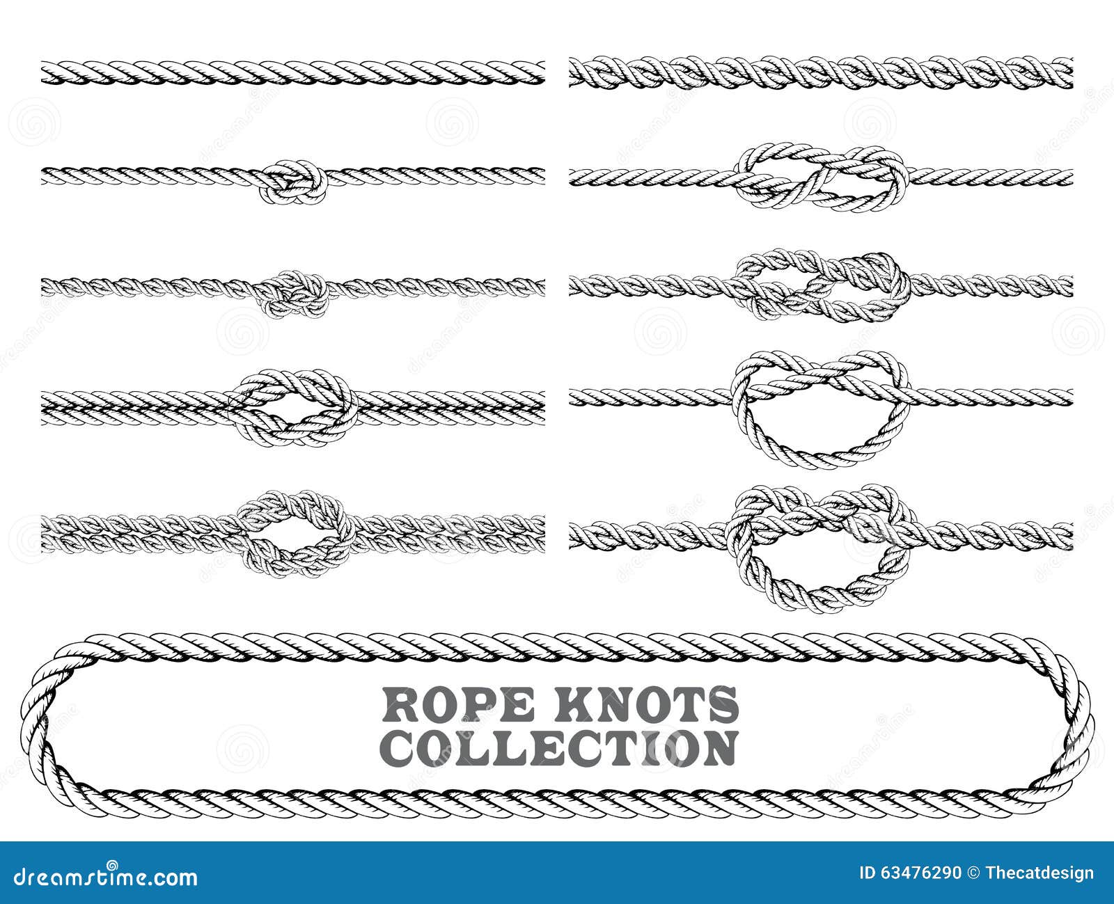 Rope Knots Collection. Overhand, Figure of Eight and Square Knot ... Rope Knots Collection. Overhand, Figure of Eight and Square Knot ...