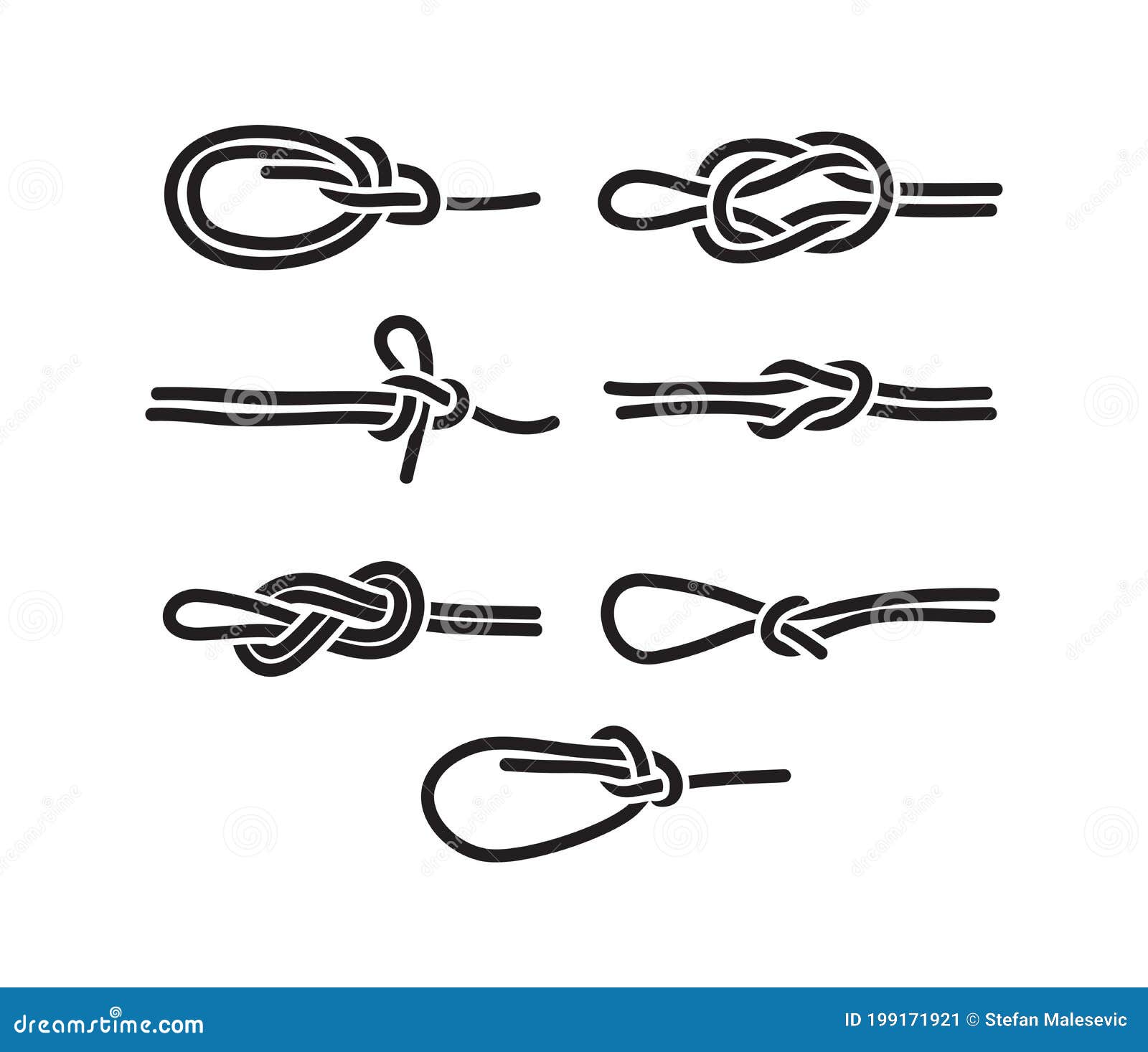 Rope knots set stock vector. Illustration of bend, outline - 199171921