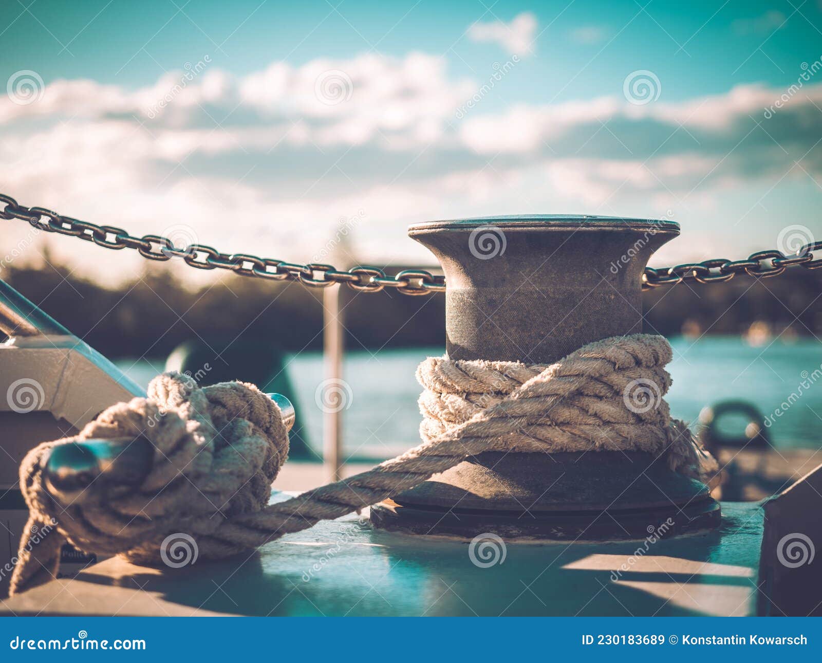 Rope Knotted Around Steel Pole for Securing the Boat Stock Image ...