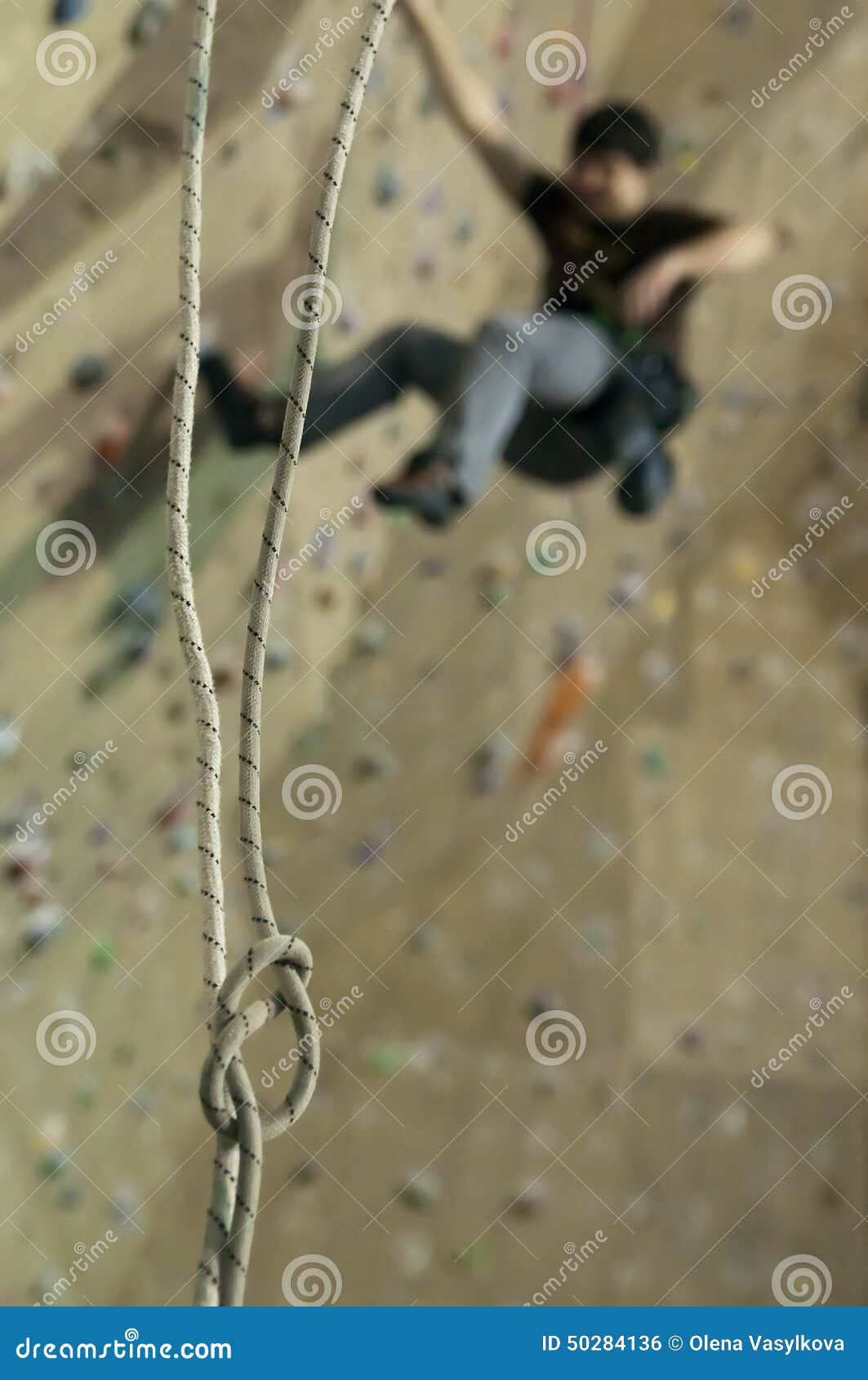 Rope Loop and Man on Climbing on Indoor Practice Wall Stock Photo ...