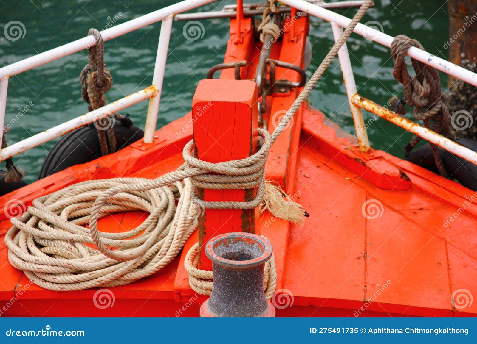 The Rope Looped Around the Wooden Post in Front of the Bow and Pier ...