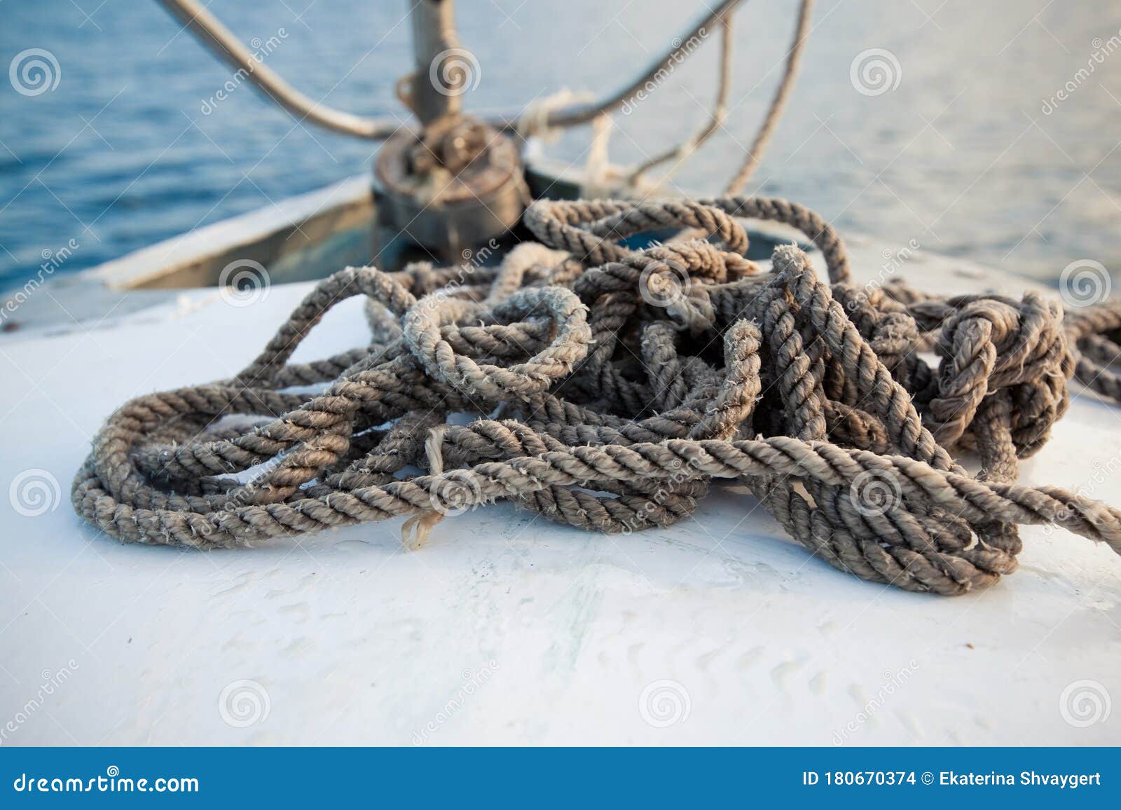 Rope on the Bow of Sailing Boat Stock Photo - Image of macro, vessel ...