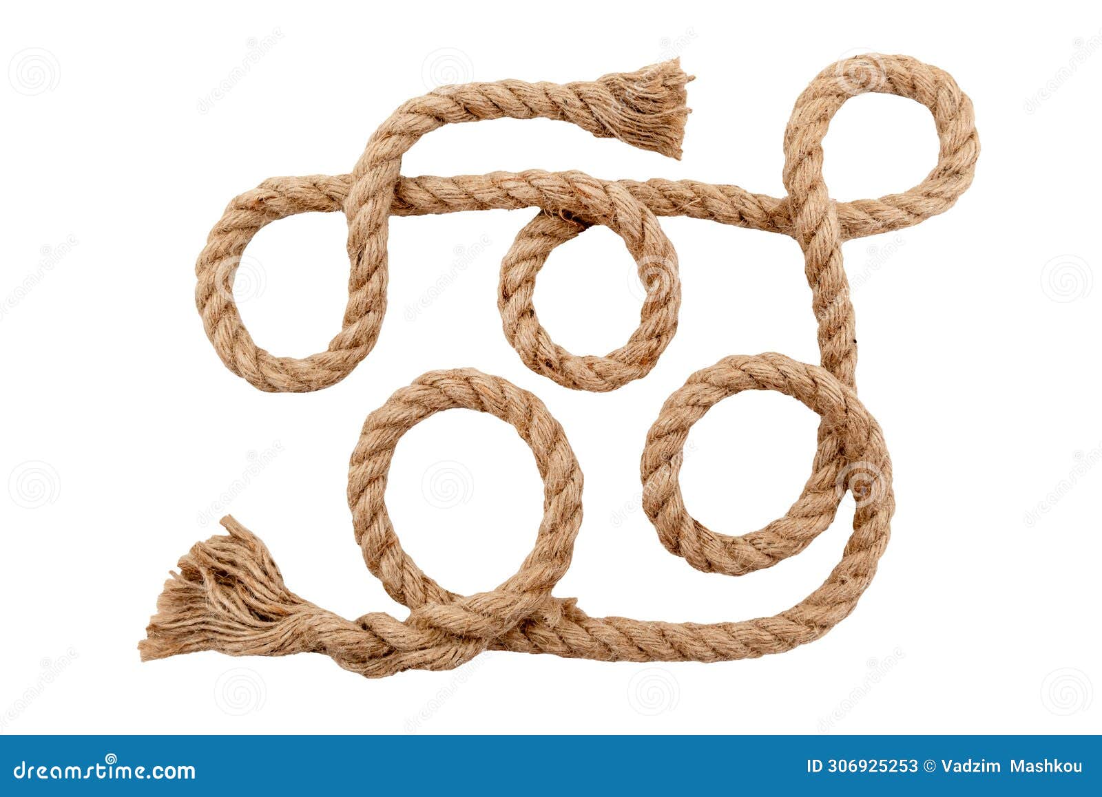 Rope Made of Jute in Loops and Knots on a White Background. Linen ...