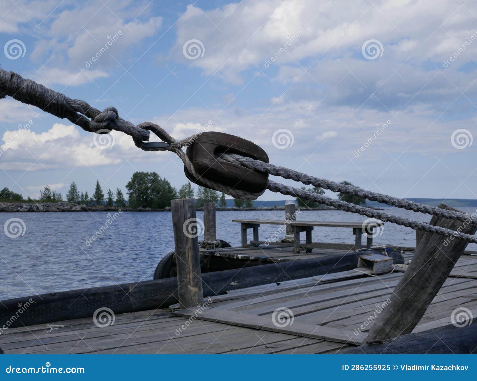 Rope Made of Natural Materials on a Wooden Block on the Deck of an ...