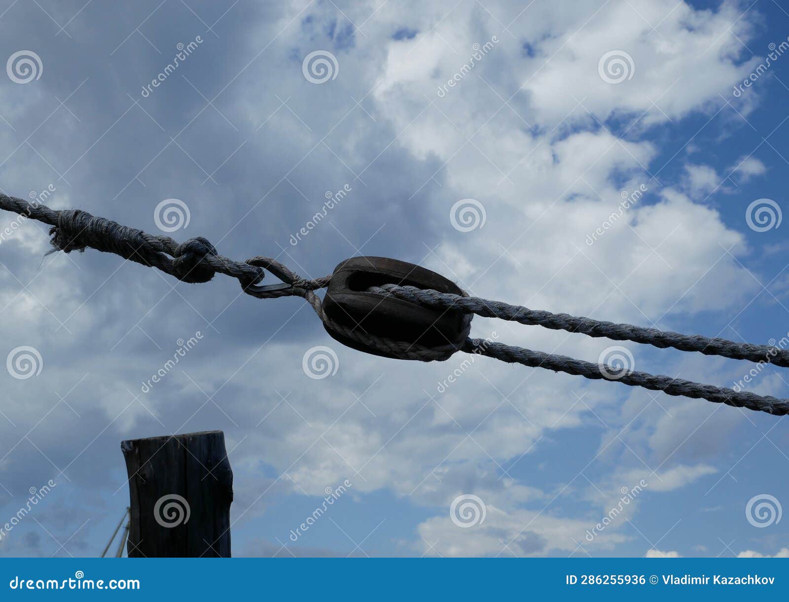 Rope Made of Natural Materials on a Wooden Block on the Deck of an ...