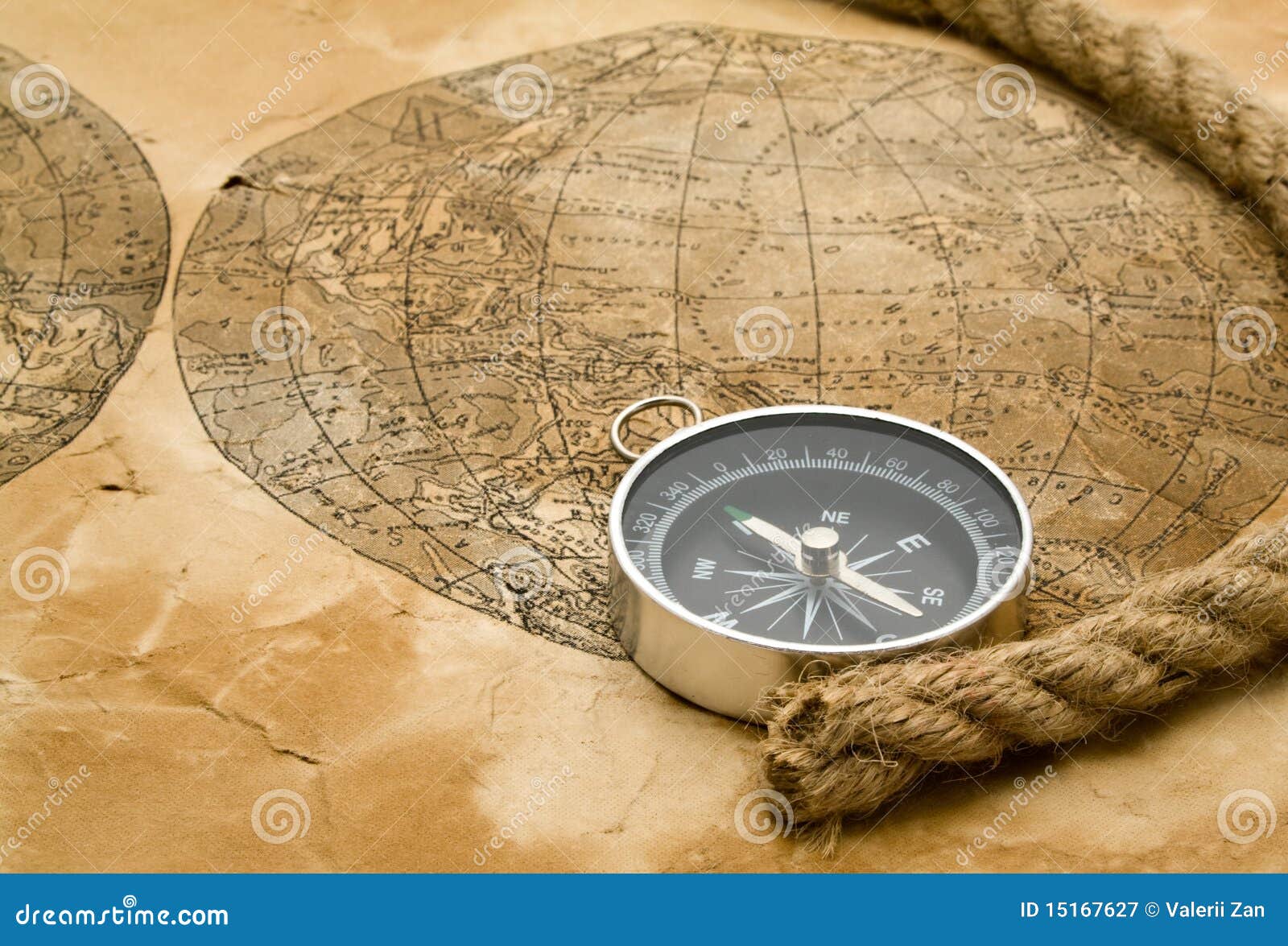 Rope, map and compass stock image. Image of compass, ship - 15167627