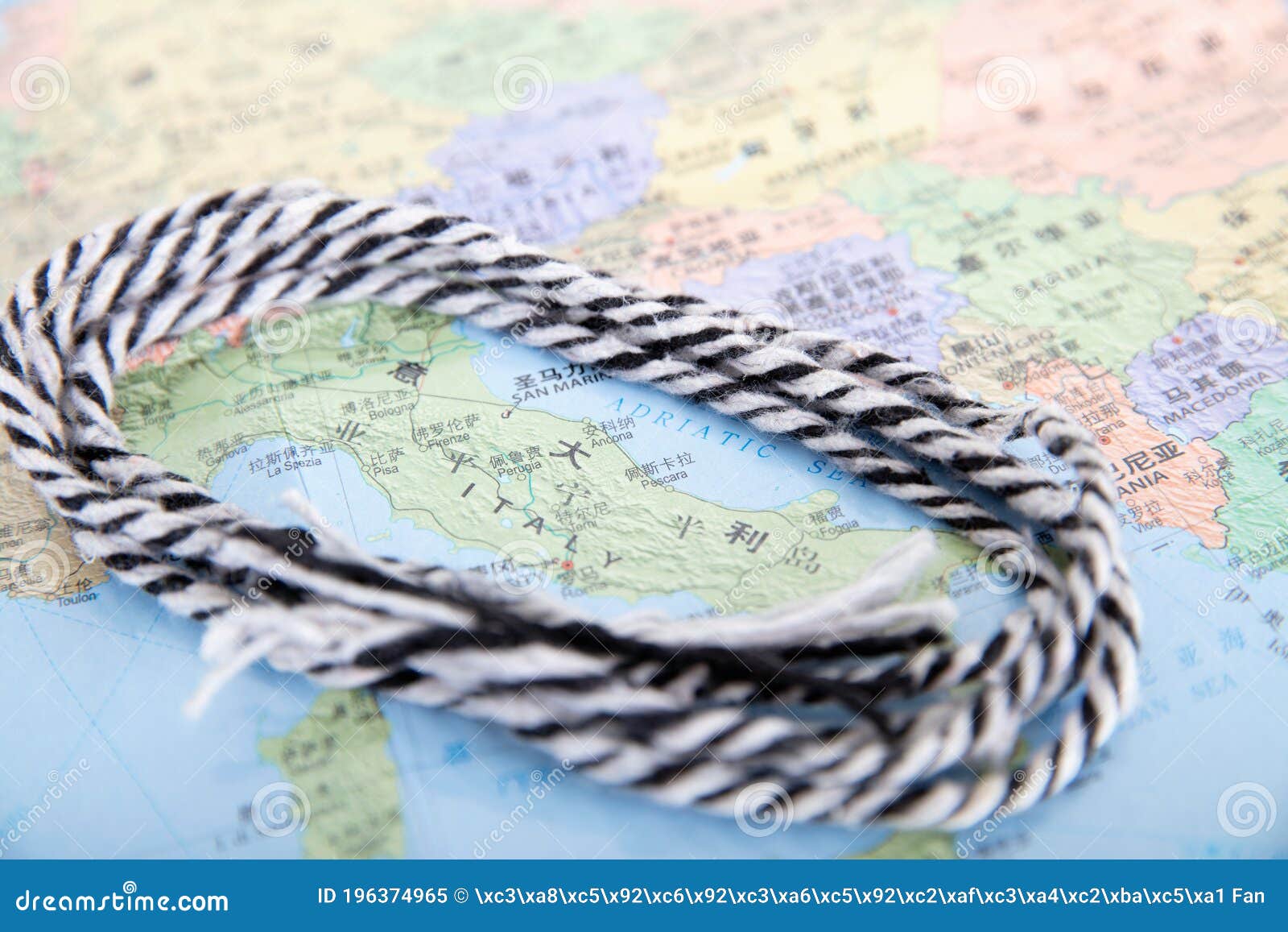 Rope on the map of Italy stock image. Image of italy - 196374965