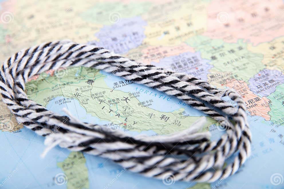 Rope on the map of Italy stock image. Image of italy - 196374965