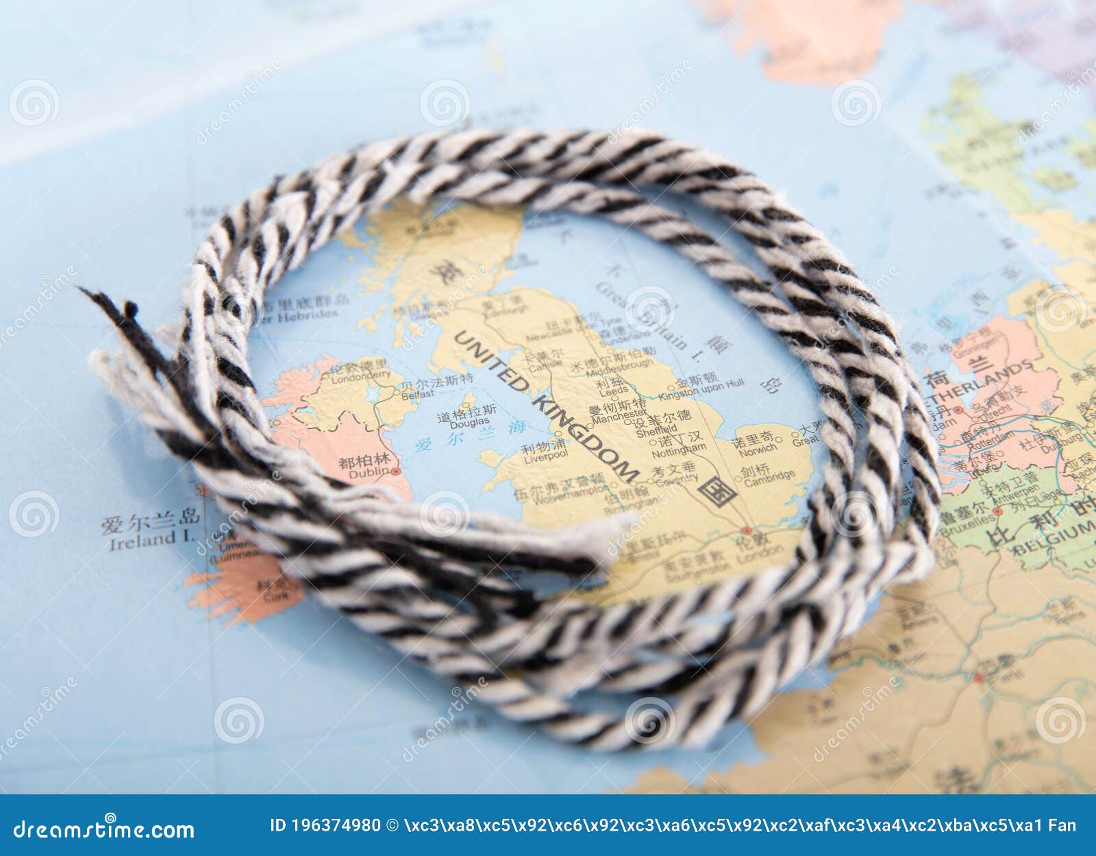 Rope on the map of uk stock photo. Image of orientation - 196374980