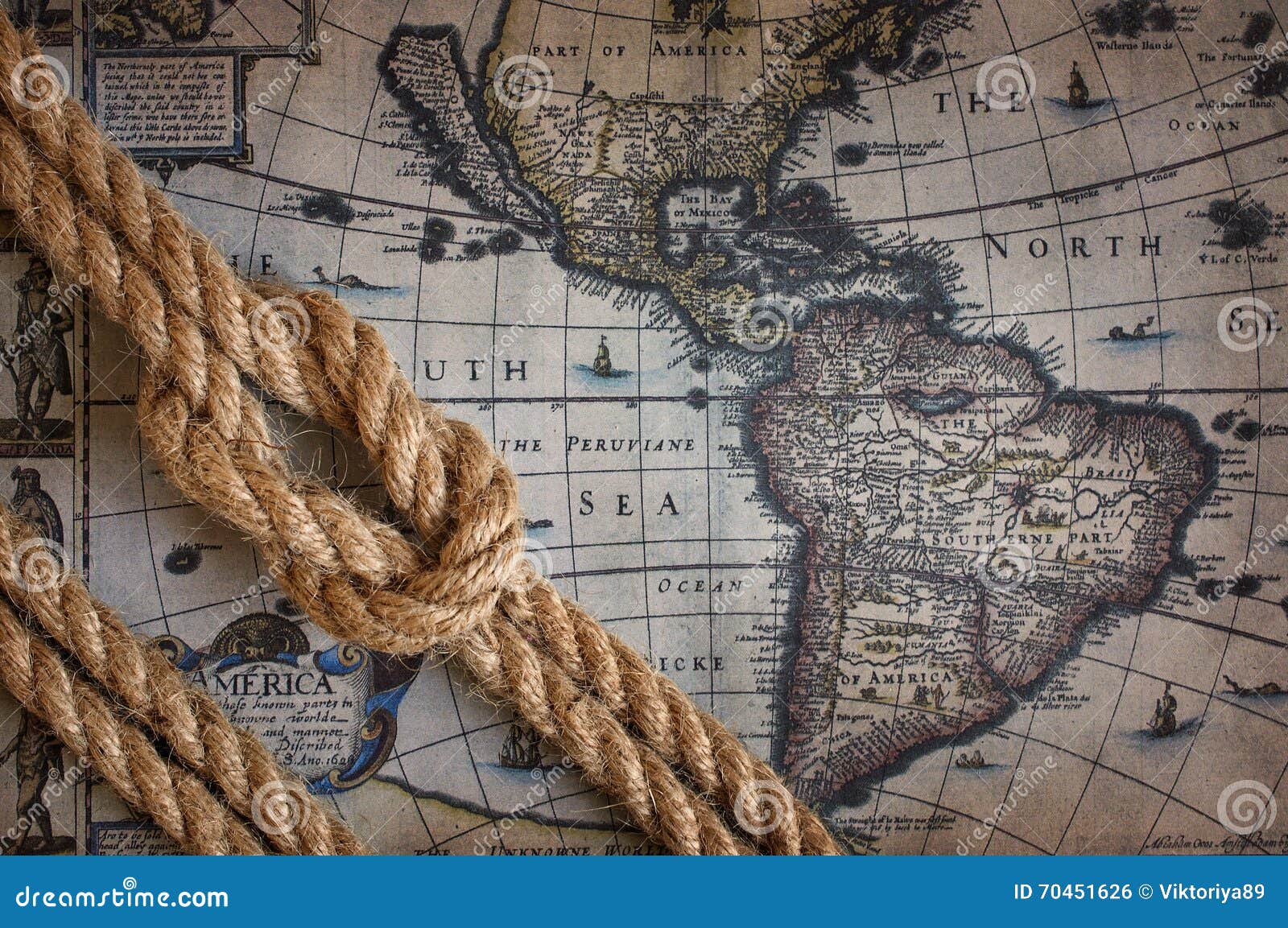Rope with Marine Knot and Old Map Stock Photo - Image of navigation ...