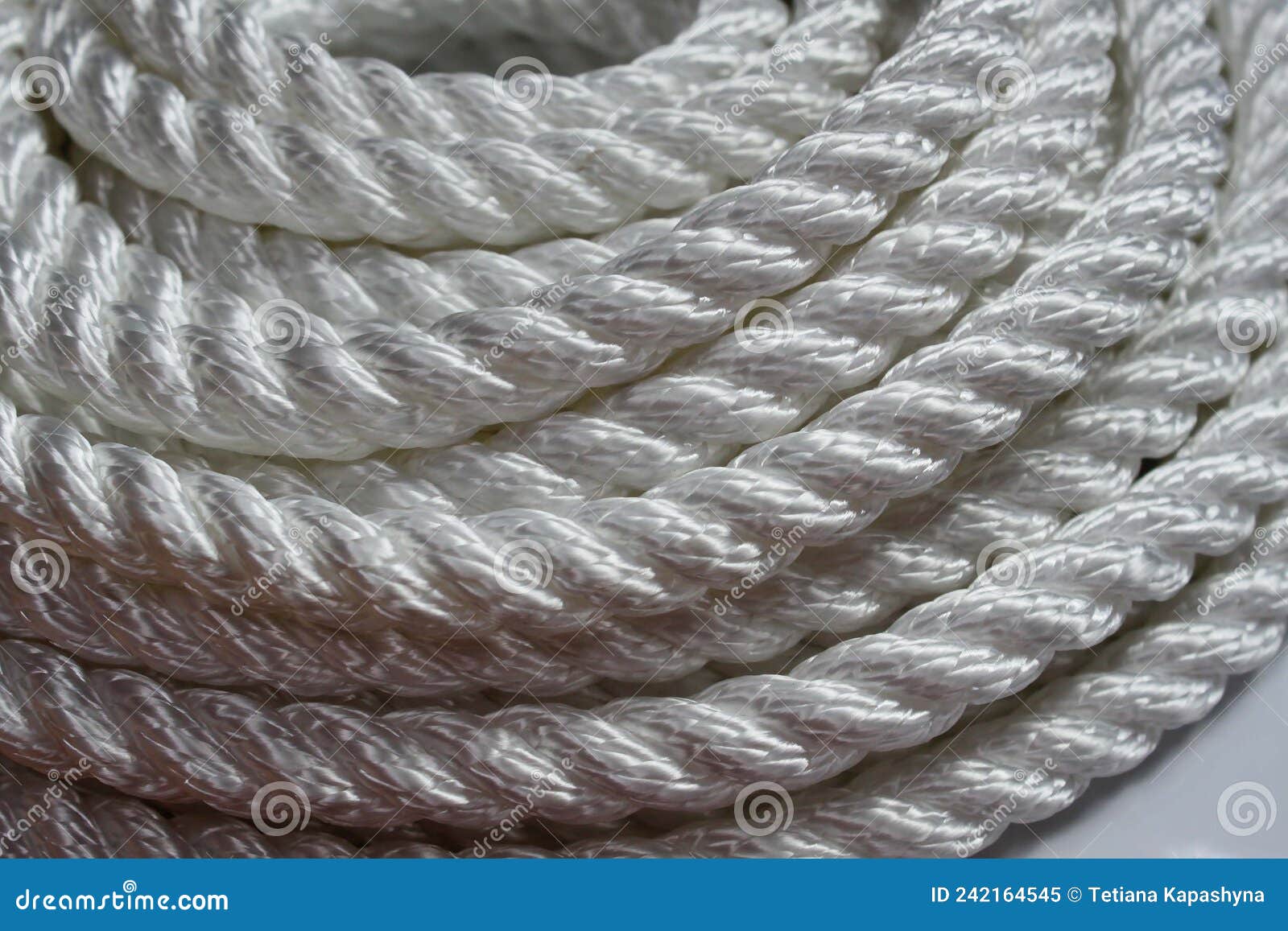 Rope, New, White, Shiny Rope Folded, Close-up, Background Stock ...