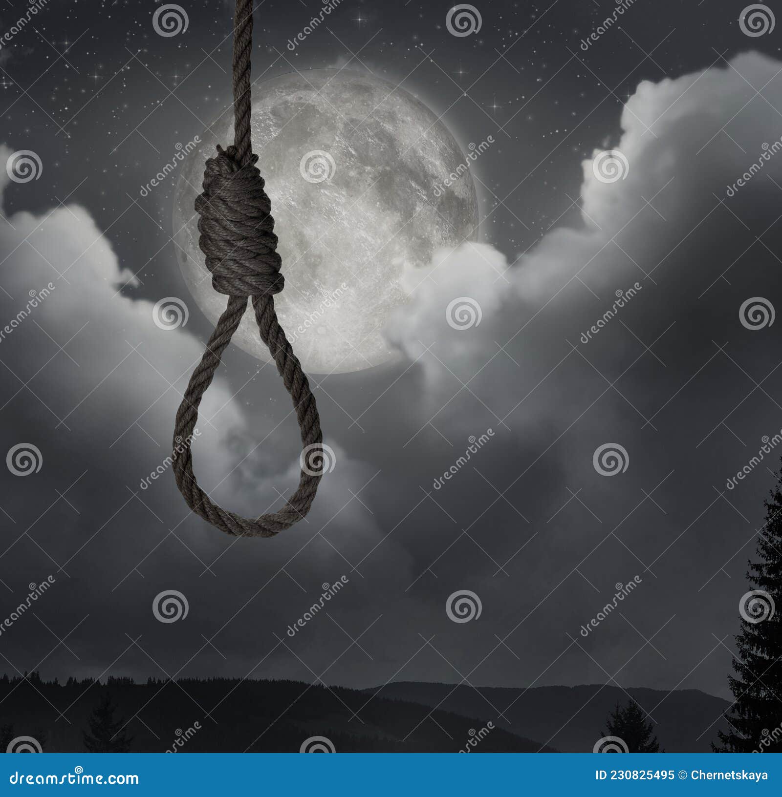 Rope Noose with Knot Outdoors on Full Moon Night Stock Image - Image of ...