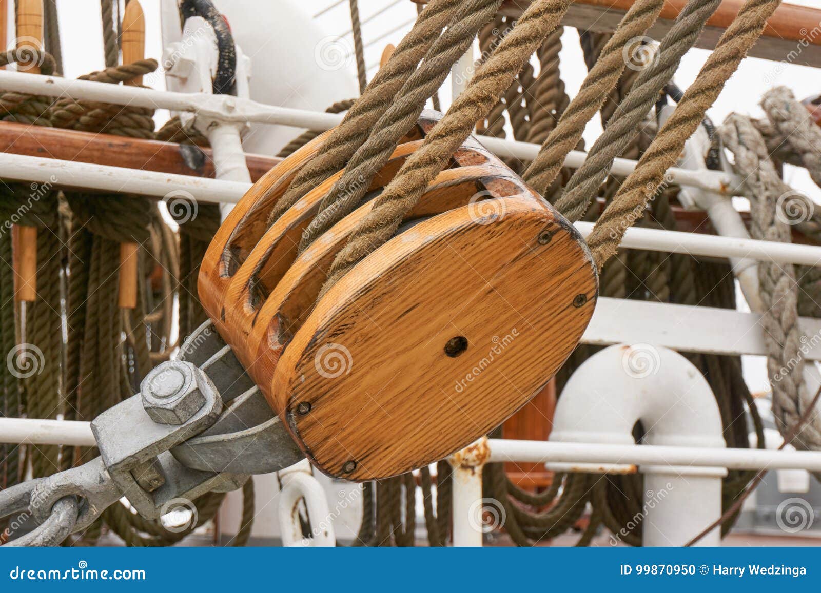 Rope pulley on ship stock photo. Image of wood, classic - 99870950