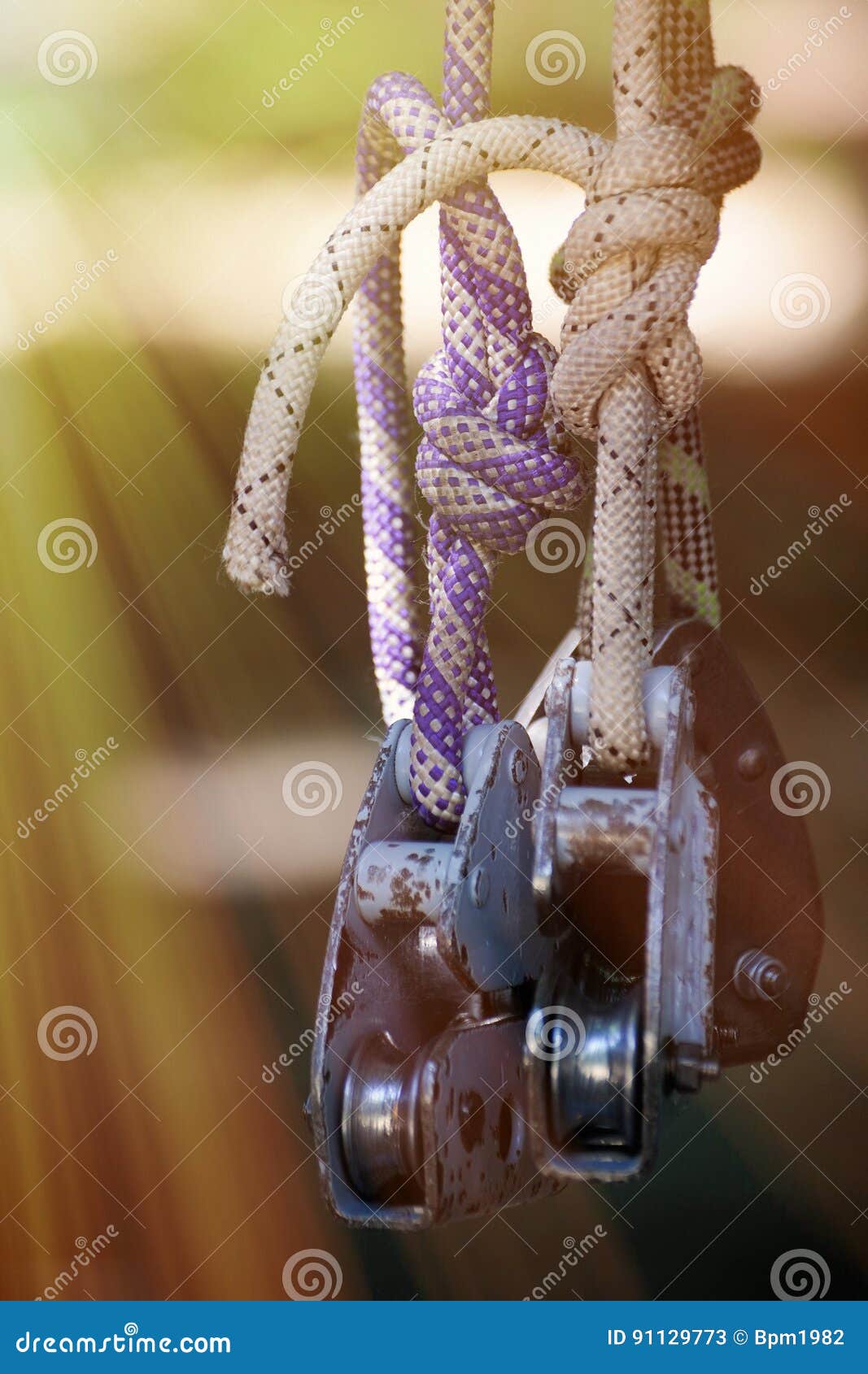 Rope with rollers. stock image. Image of belt, height - 91129773