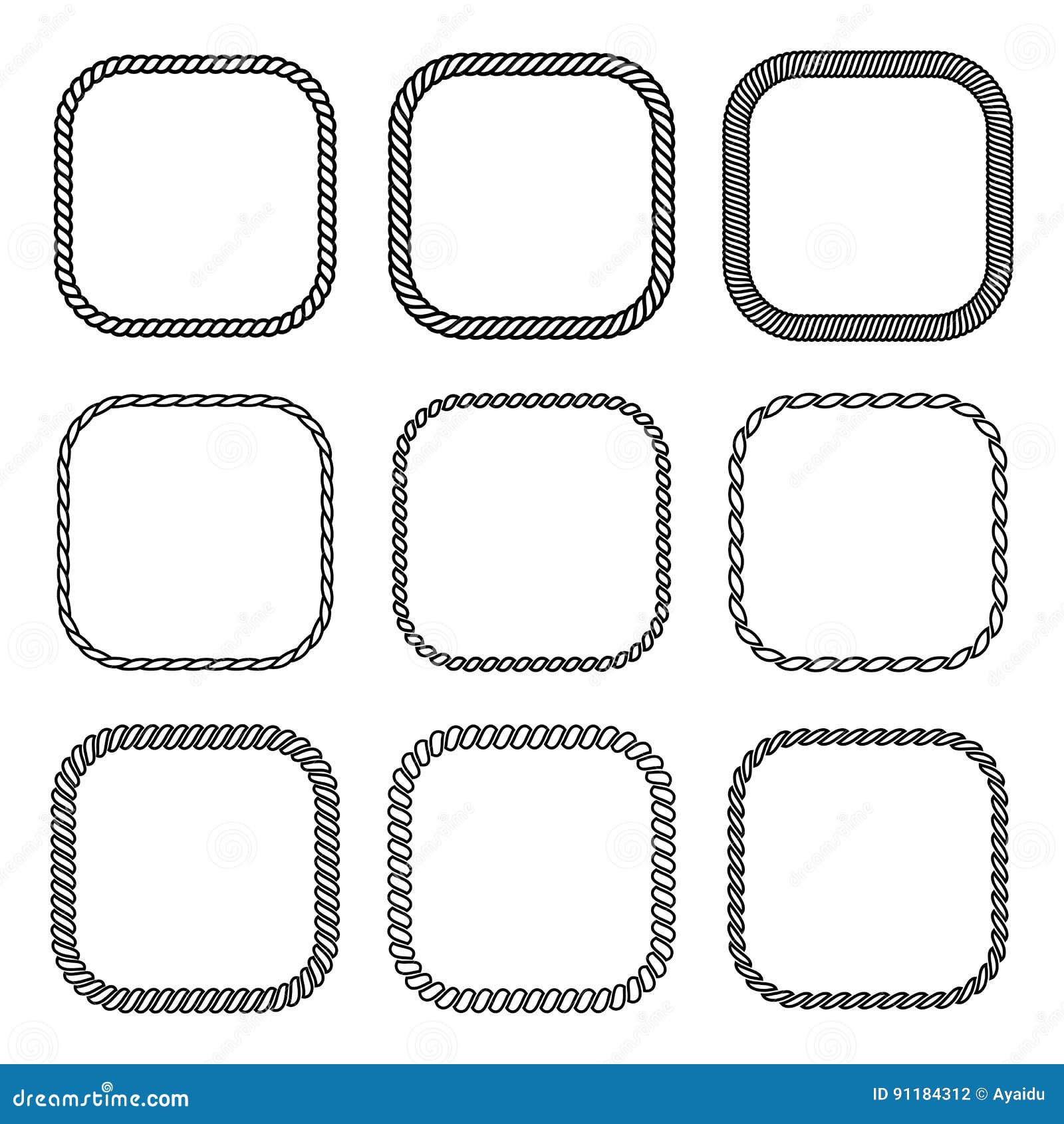 Rope Set of Square Frames. Collection of Thick and Thin B Stock Vector ...