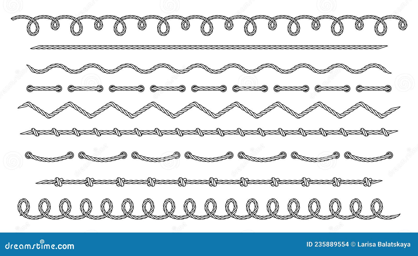 Rope. Set of Various Seamless Decorative Rope Elements Stock Vector ...