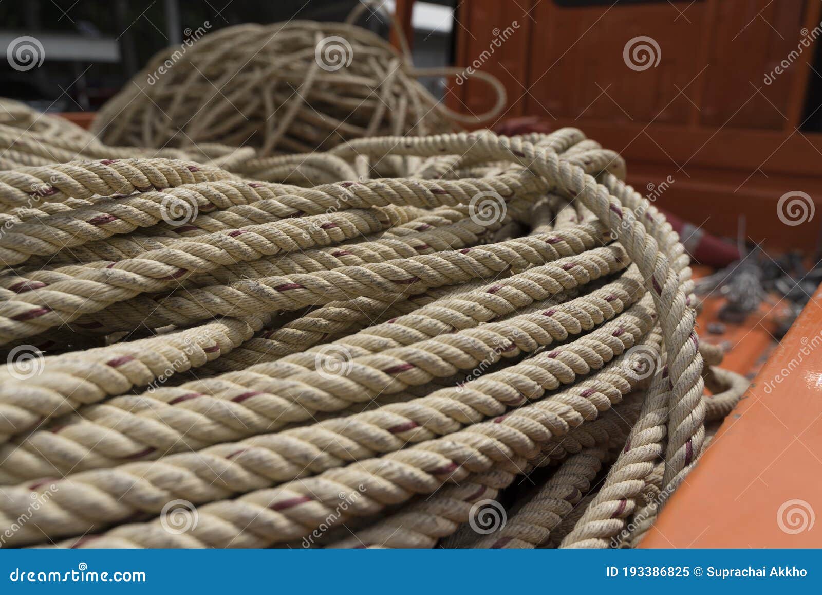 Rope is stacked together stock image. Image of spiral - 193386825