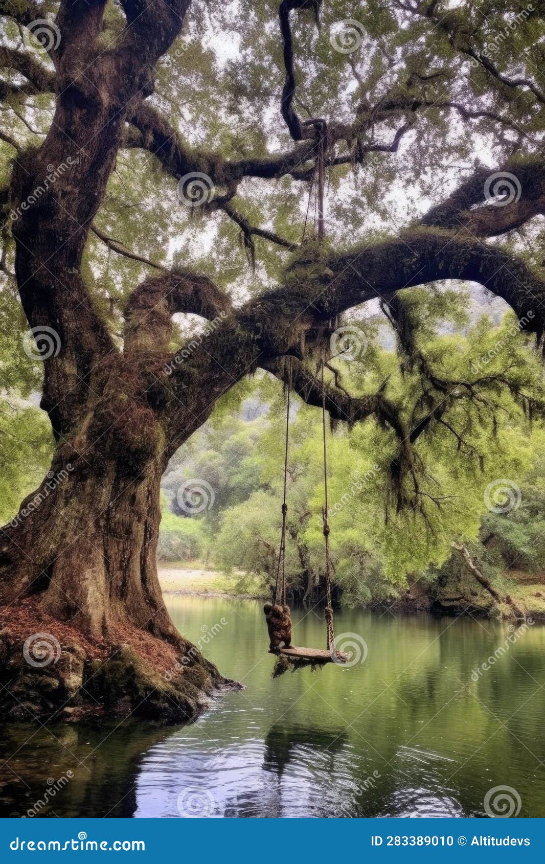 Rope Swing Hanging from an Ancient Oak Tree Stock Illustration ...