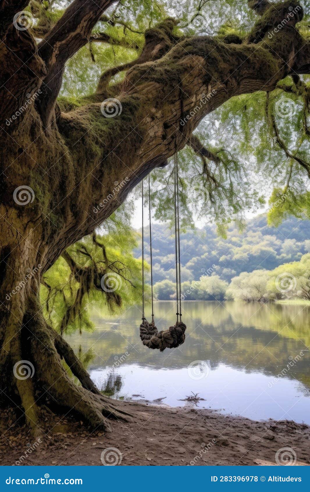 Rope Swing Hanging from an Ancient Oak Tree Stock Illustration ...