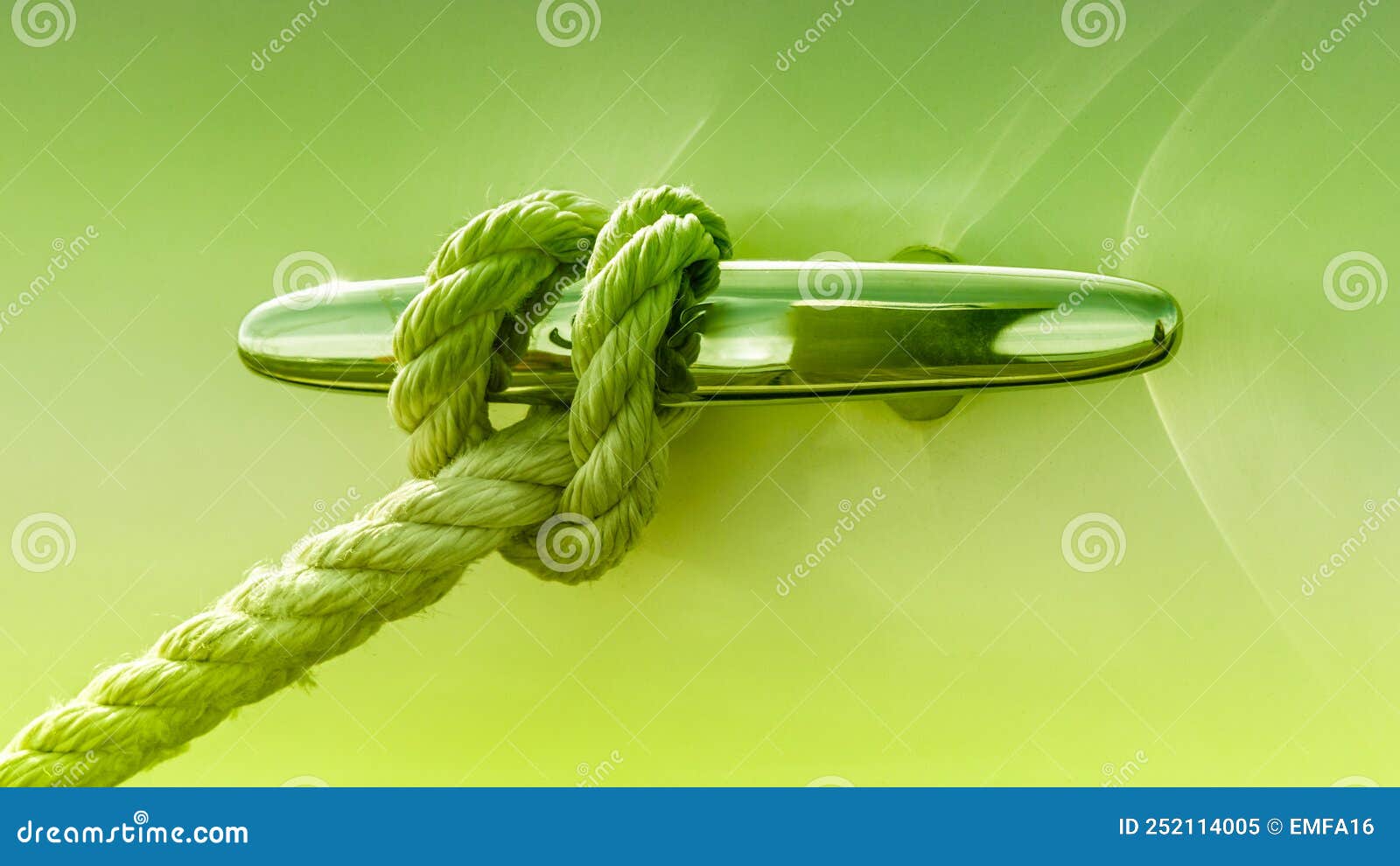 Rope Tied in Loop Around Cleat on a Boat in Lime Green Stock Image ...