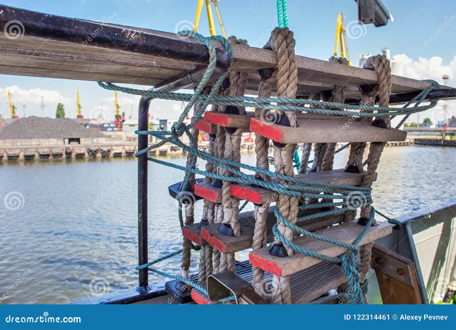 Rope-wood Ladder on the Sailing Ship. Stock Image - Image of railing ...