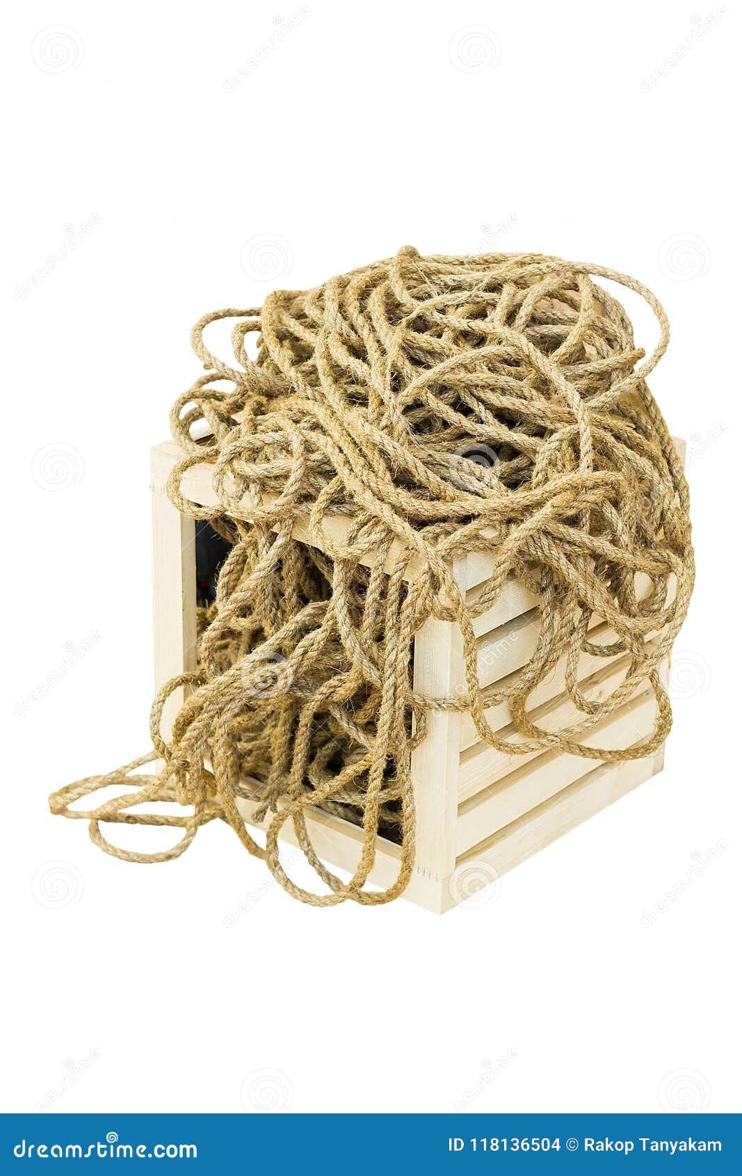 Rope on Wooden Box Isolated on White Background Stock Photo - Image of ...