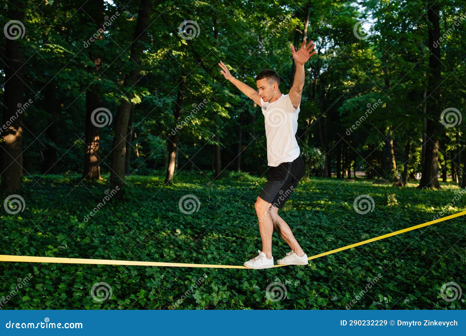 Young Man in White Tshirt Walking on the Rope Stock Image - Image of ...