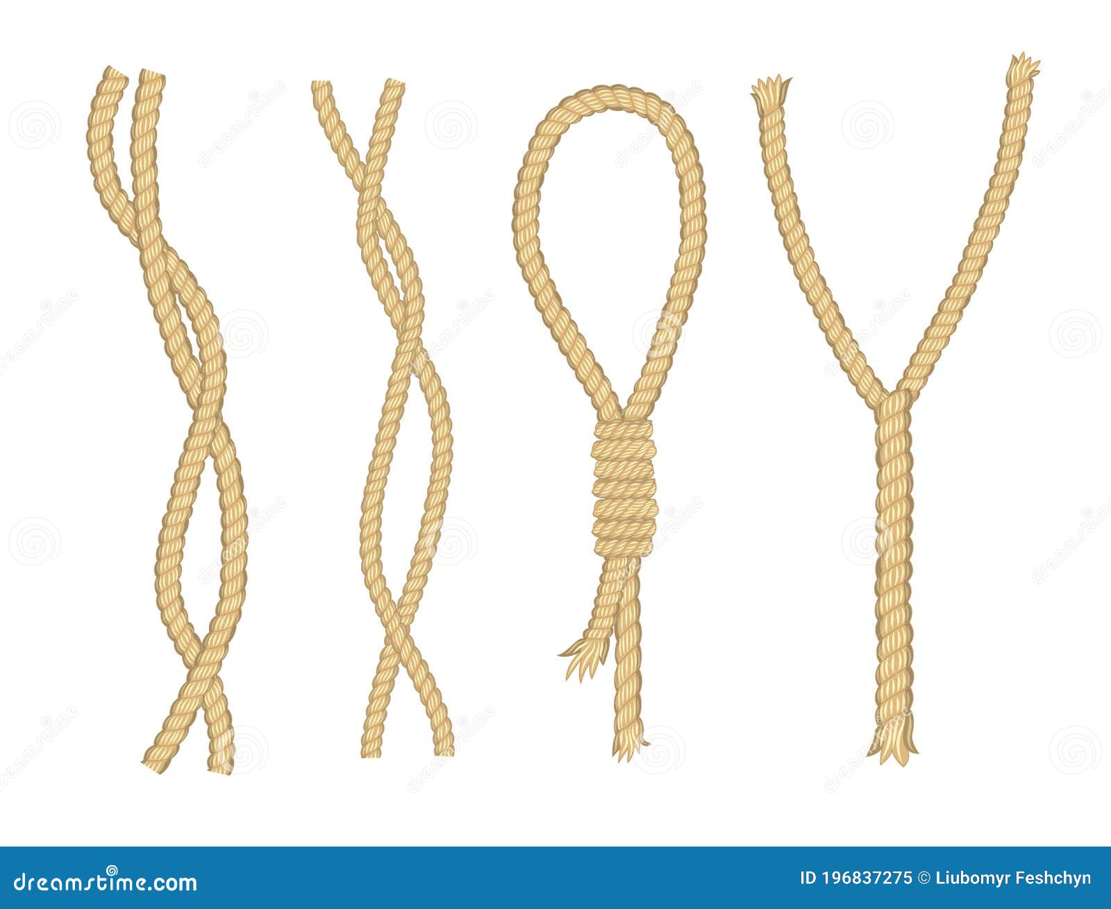 Ropes. Curved Nautical Ropes with Knots Vector Template Stock Vector ...