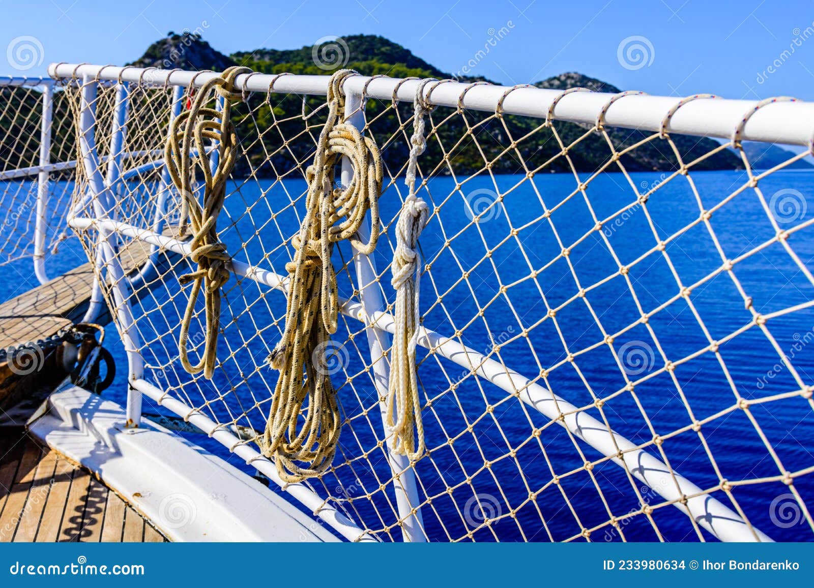Ropes Hanging on Railings at the Yacht Bow Stock Photo - Image of ...